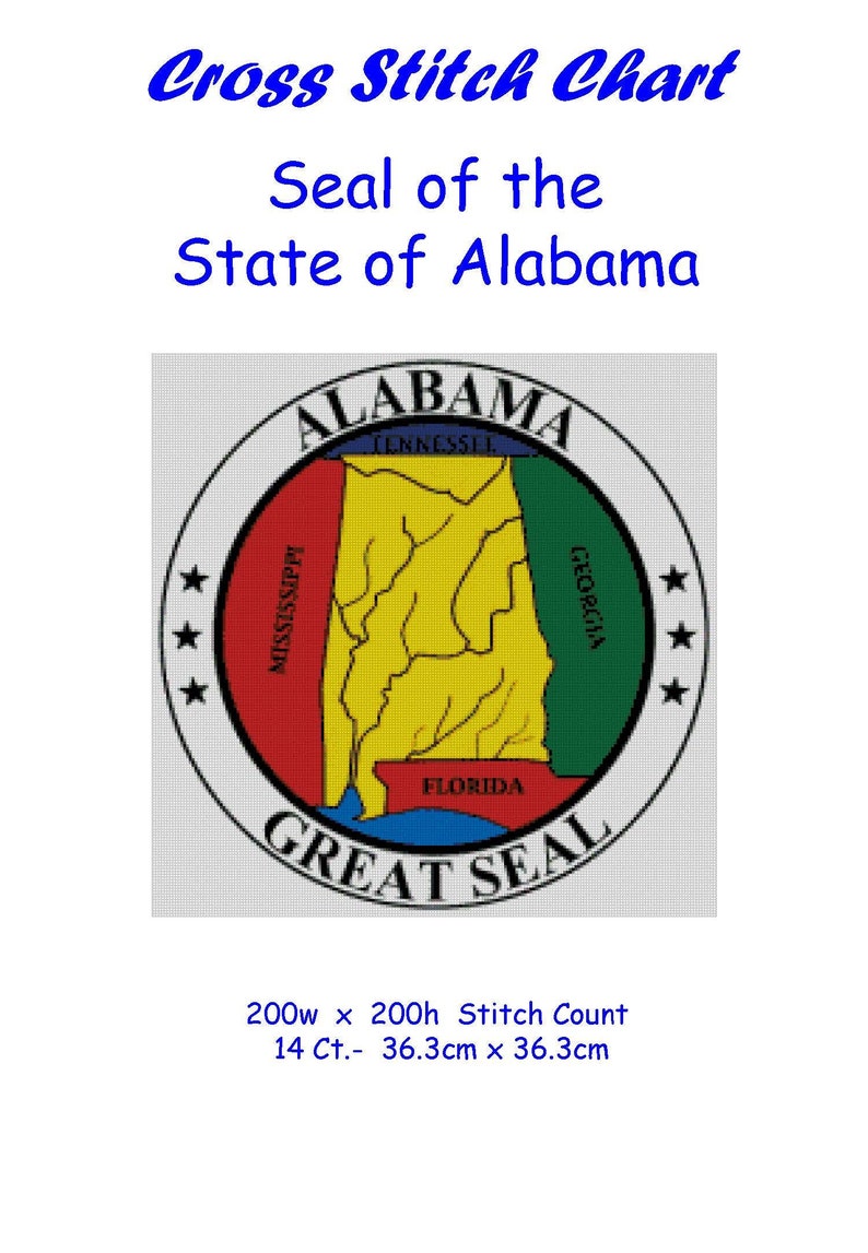 Cross Stitch Chart Pattern Alabama State Seal Emblem - Etsy