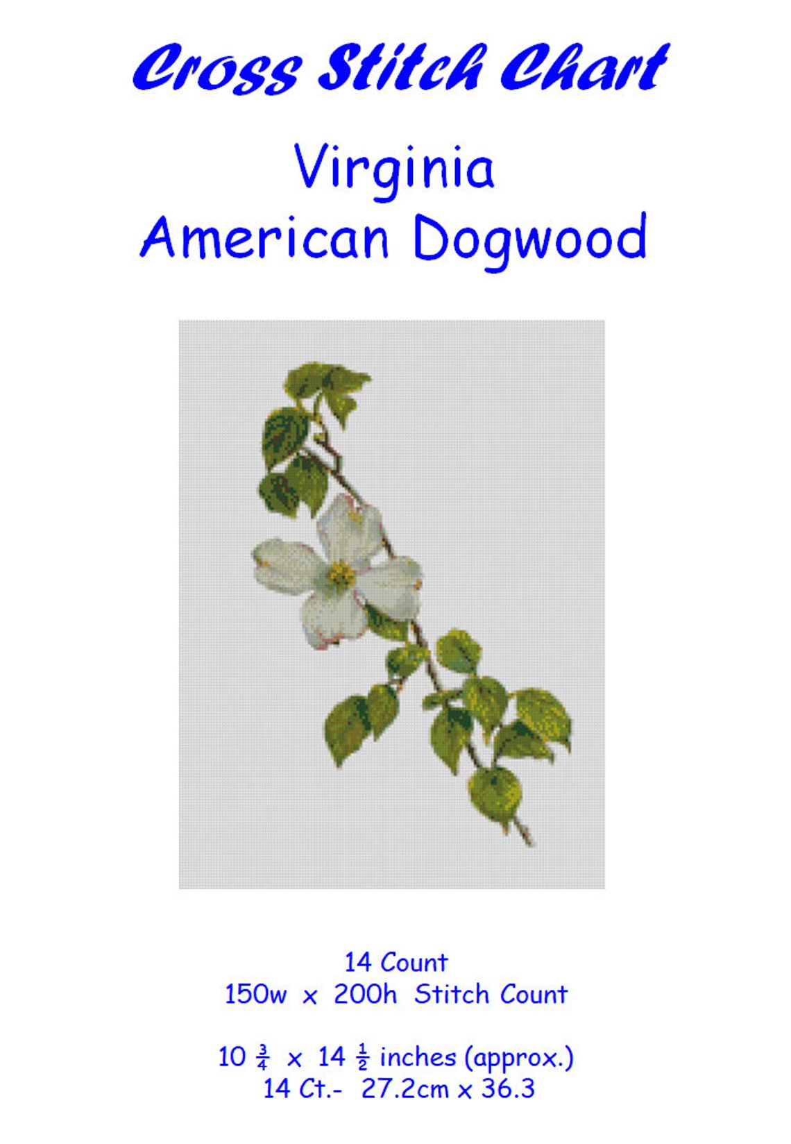 Cross Stitch Chart, Pattern, Virginia, Flower, American Dogwood, State ...