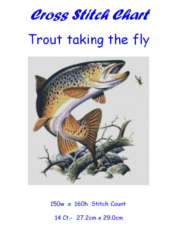 Cross Stitch Chart, Pattern, Trout, Rising, Fly, Rainbow, Brown, Fish ...