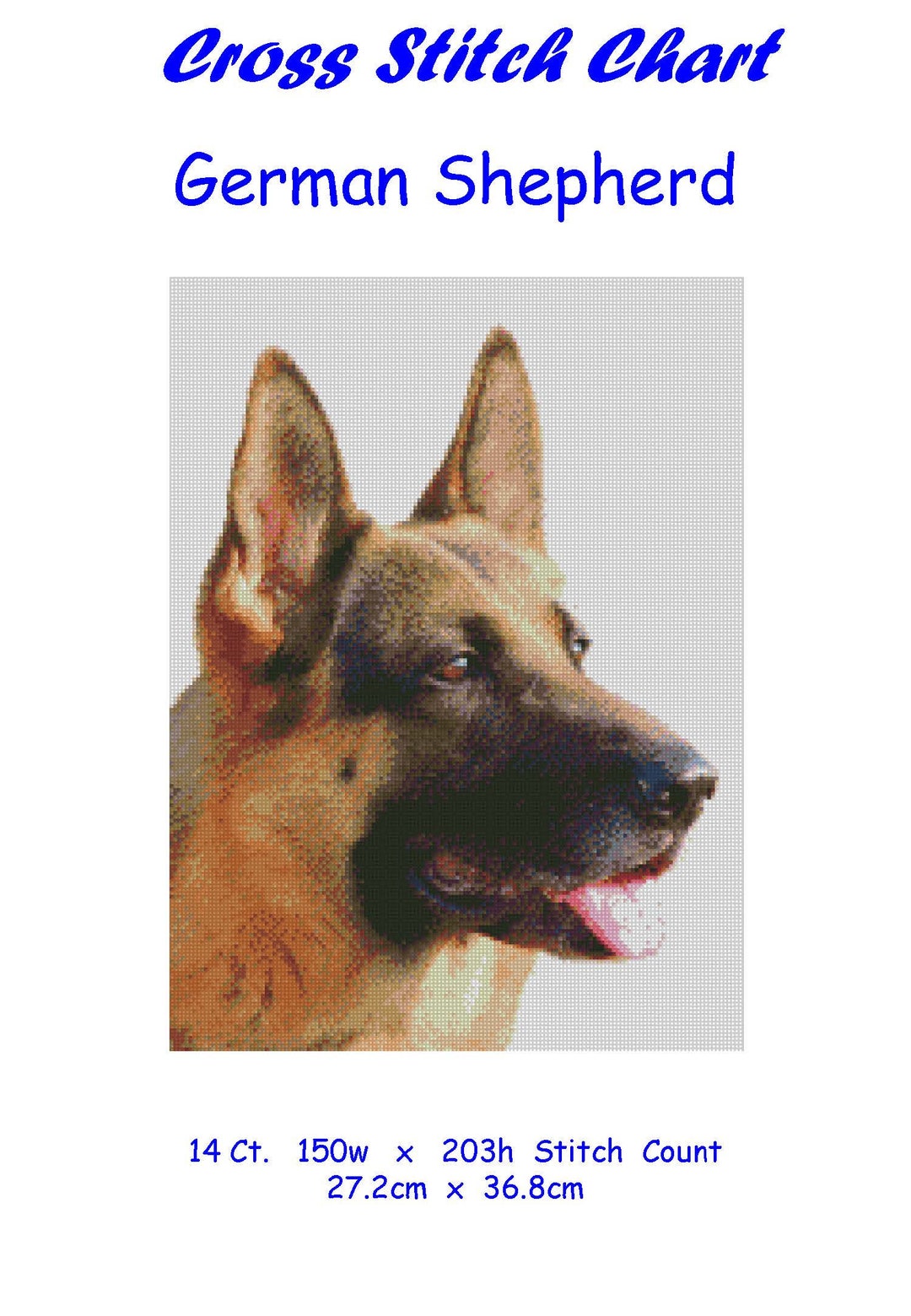 Cross Stitch Chart, Pattern, German, Shepherd, GSD, Alsatian, Dog, KC ...