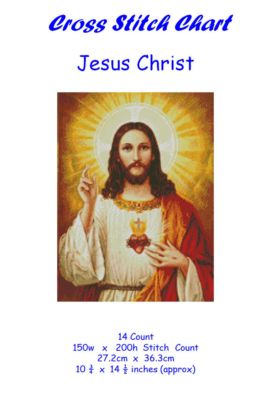 Cross Stitch Chart, Pattern, Jesus, Christ, Heart, Saviour, Religion ...