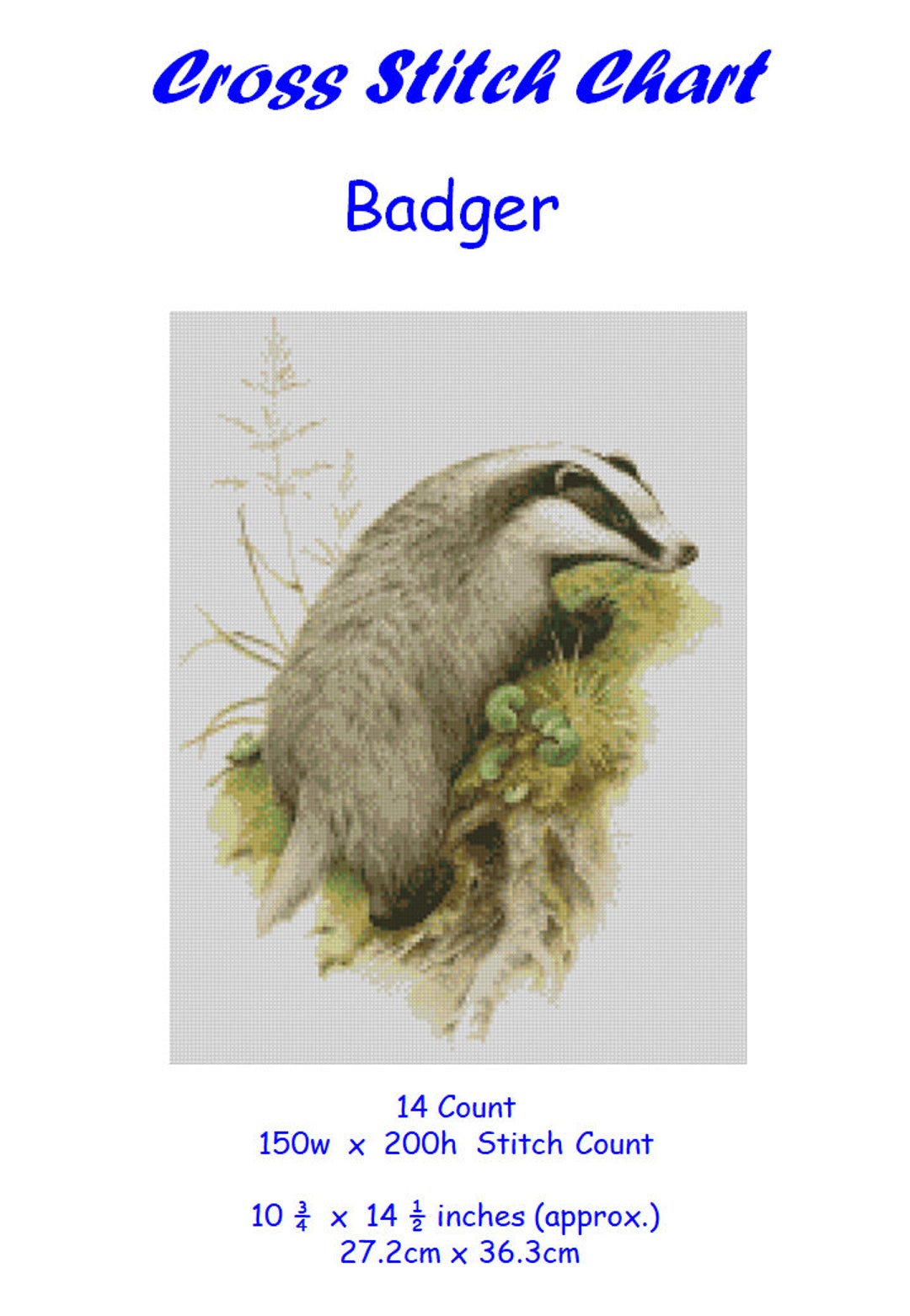 Cross Stitch Chart, Pattern, Badger, Wildlife - Etsy