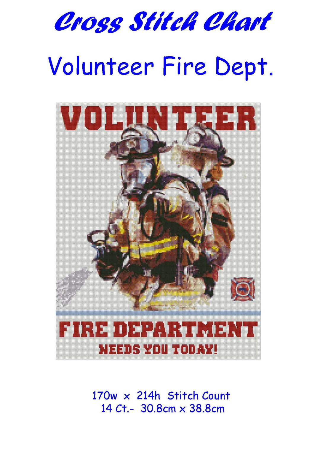 Cross Stitch Chart, Pattern, Volunteer, Fireman, Firefighter, Fire ...