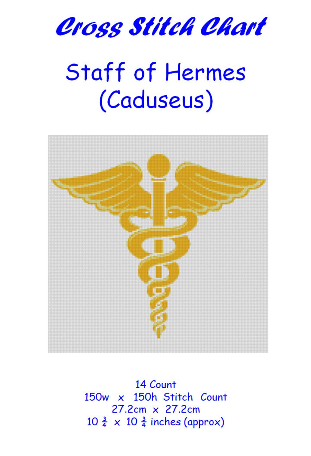 Cross Stitch Chart, Pattern, Caduceus, Hermes, EMT, EMS, Star of Life ...