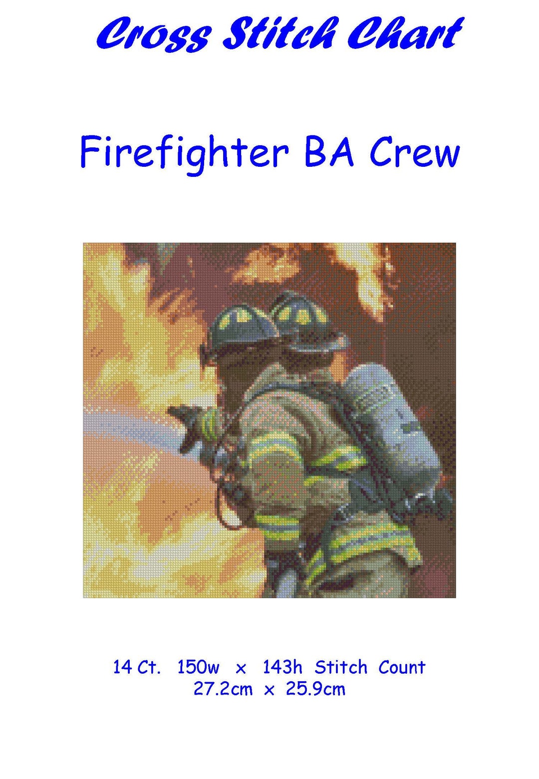 Cross Stitch Chart, Pattern, Fireman, Firefighter, Fire, Fighter ...