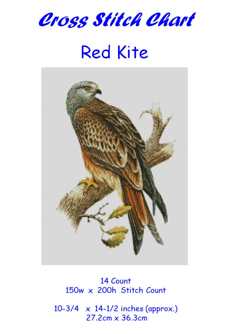 Cross Stitch Chart, Pattern, Red, Kite, Bird, Wild, Prey - Etsy