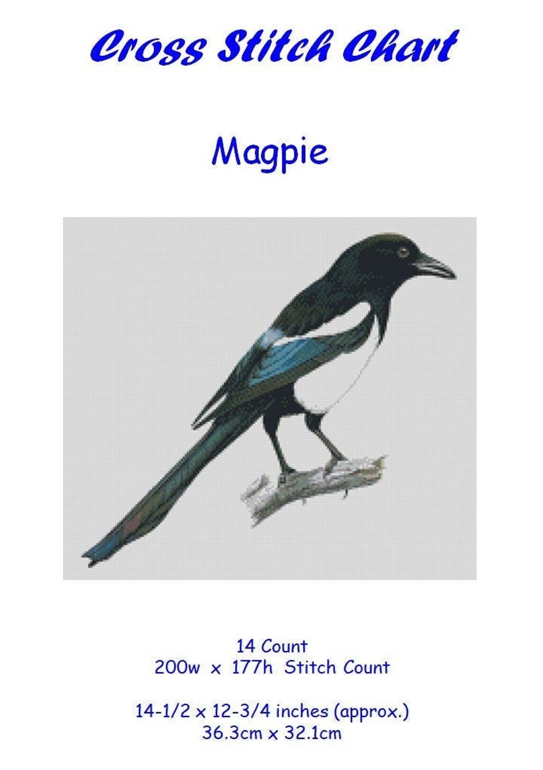 Cross Stitch Chart, Pattern, Magpie, Bird, Black, Wild, Jackdaw, Garden ...
