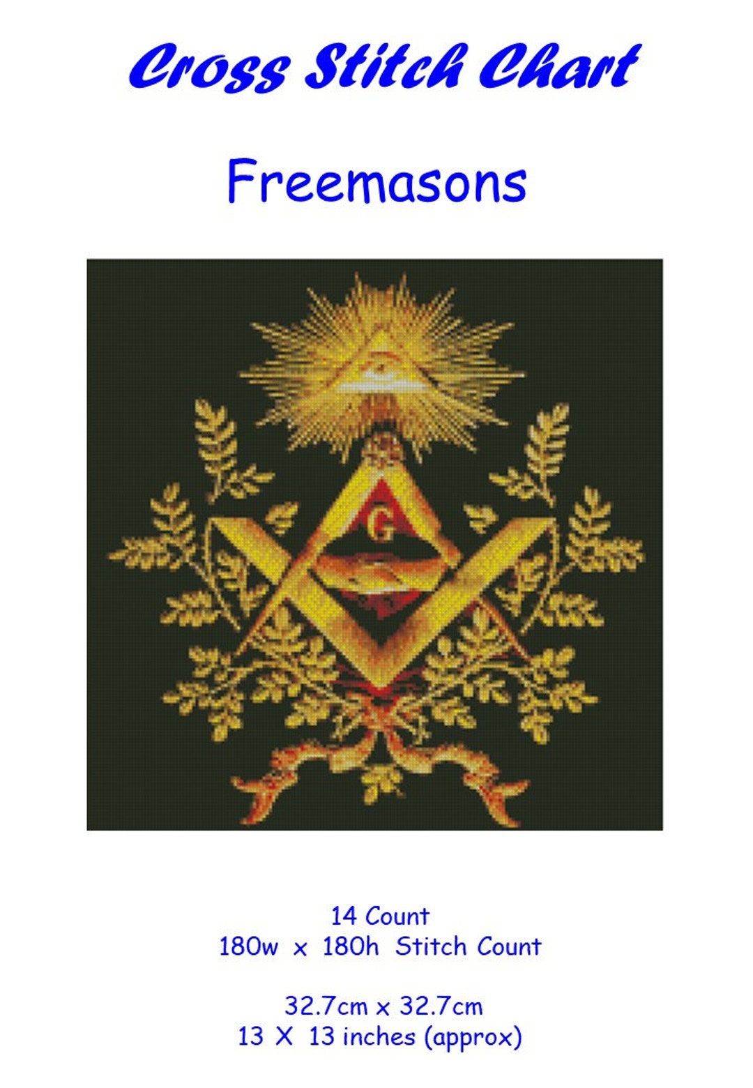 Cross Stitch Chart, Pattern, Free Masons, Logo, Design, Freemason, Gold ...