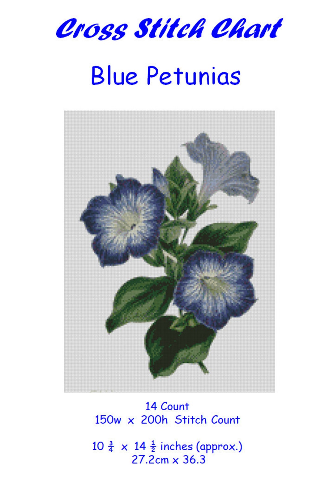 Cross Stitch Chart, Pattern, Petunias, Blue, Garden, Border, Plant ...