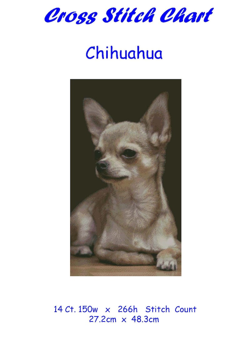 Cross Stitch Chart, Pattern, Chihuahua, Dog, Miniature, Canine, KC ...