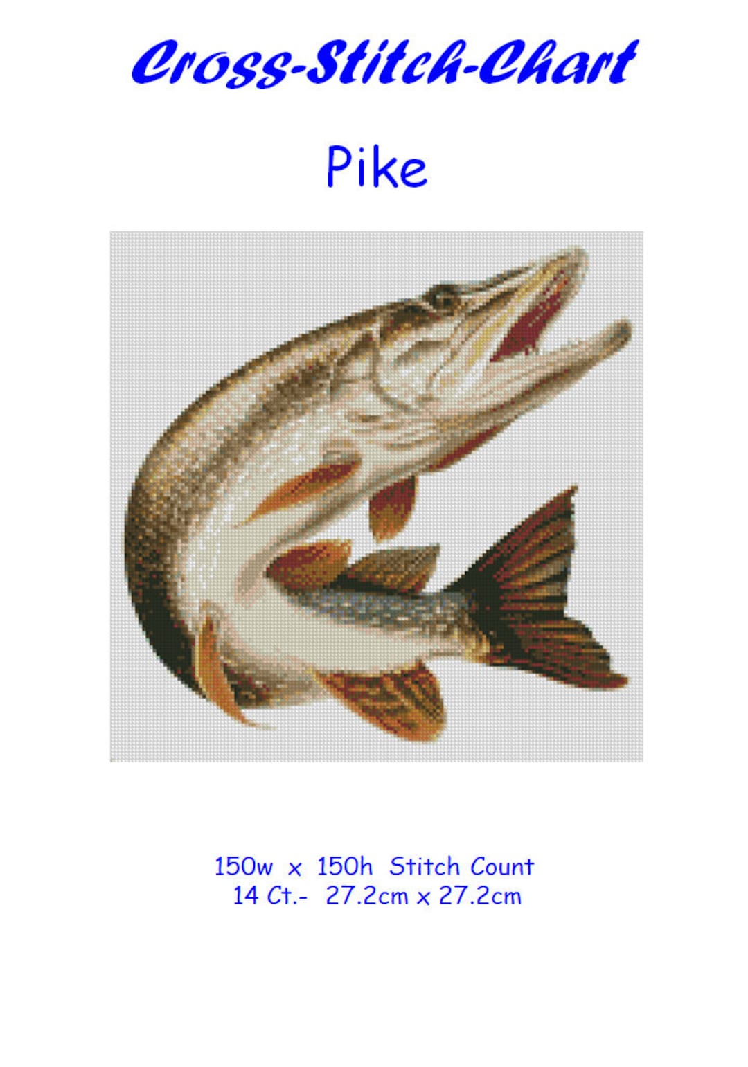 Cross Stitch Chart, Pattern, Pike, Musky, Northern, Fish, Fishing ...