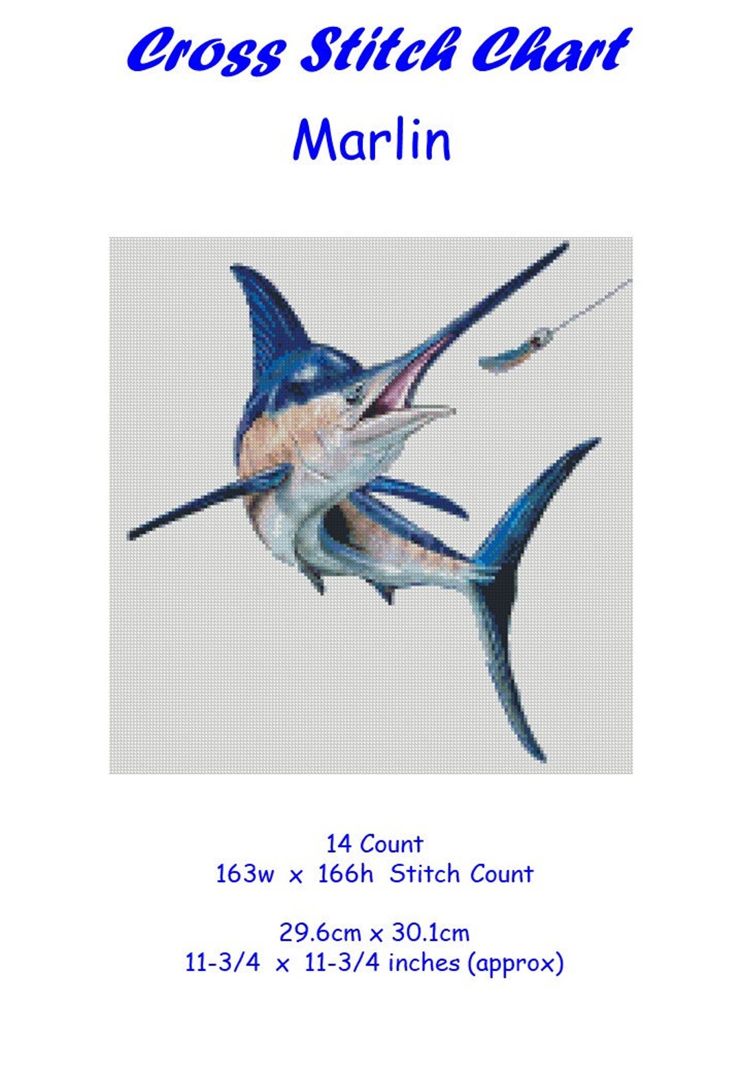 Cross Stitch Chart, Pattern, Marlin, Sea, Fishing, Fish, Big Game, - Etsy