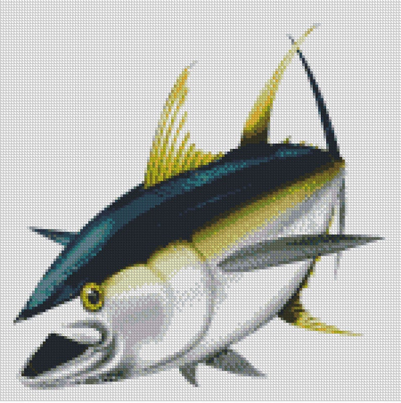 Cross Stitch Chart, Pattern, Yellowfin, Tuna, Sea, Fishing, Fish, Big ...