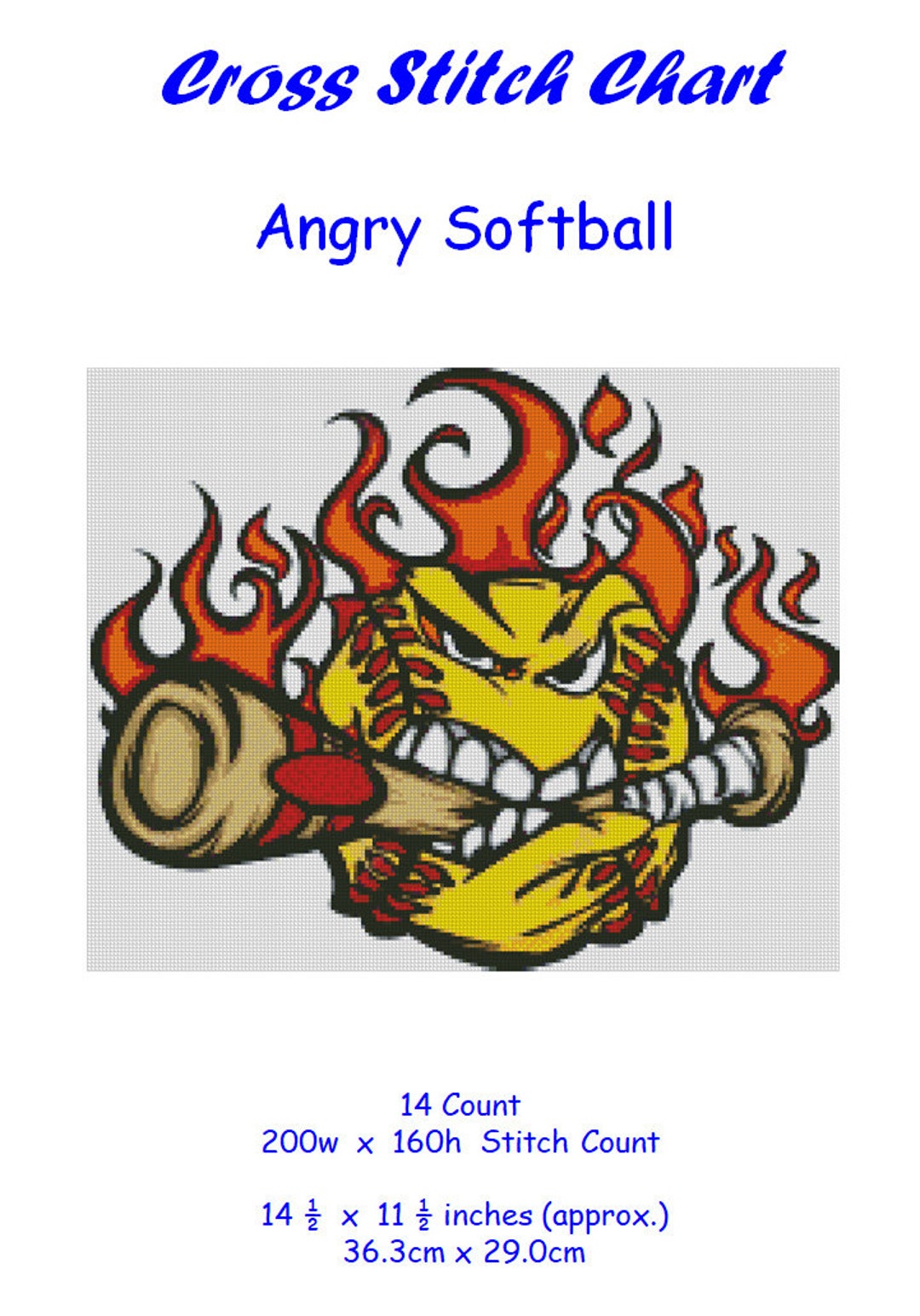 Cross Stitch Chart, Pattern, Softball, Ball, USA, America, Baseball - Etsy