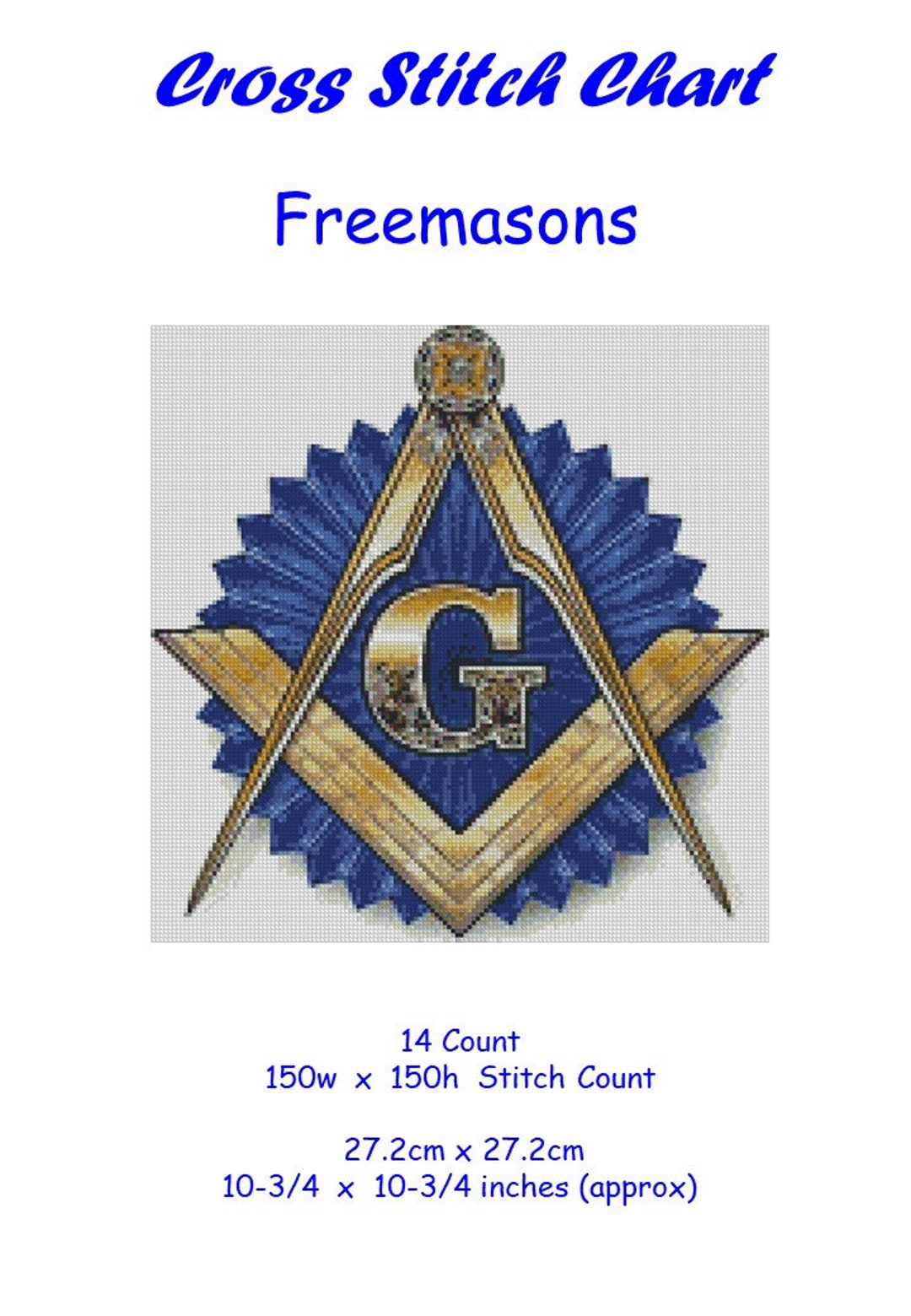 Cross Stitch Chart, Pattern, Free Masons, Logo, Design, Freemason, Blue ...