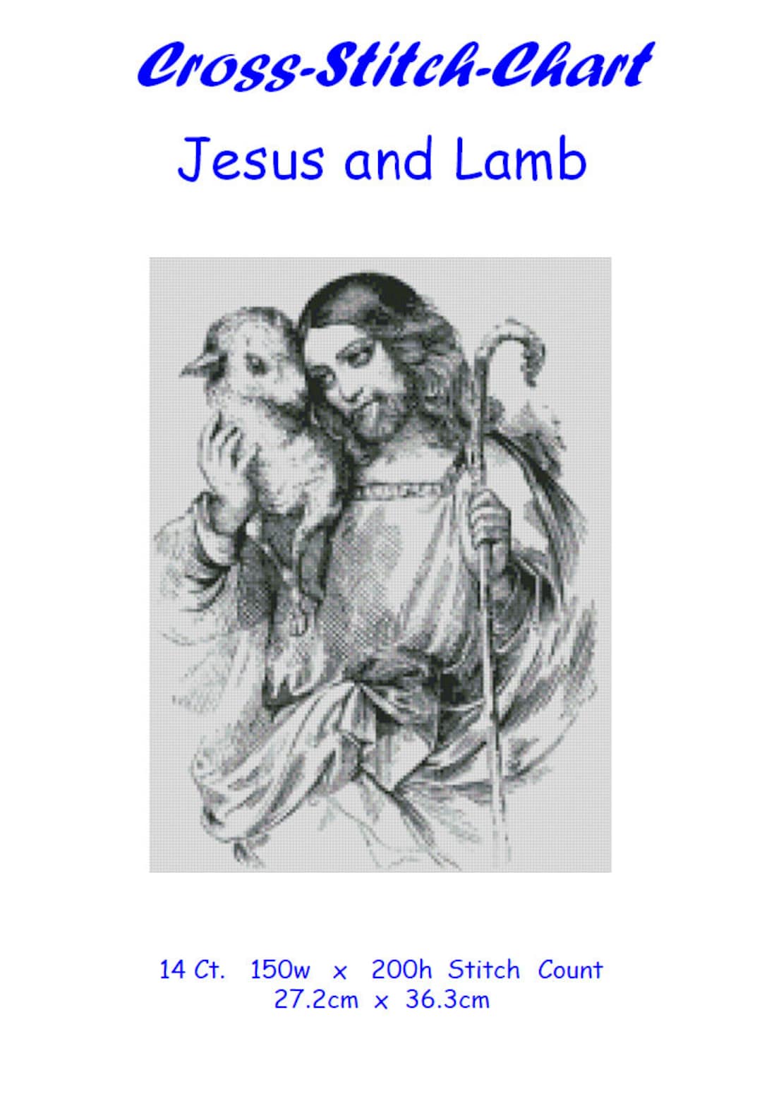 Cross Stitch Chart, Pattern, Jesus and the Lamb, Christ, Saviour ...