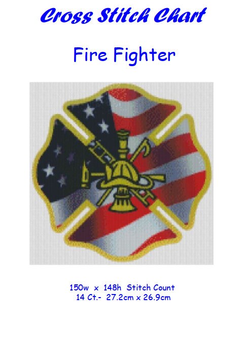 Cross Stitch Chart, Pattern, Fireman, Firefighter, Fire, Fighter, Dept ...