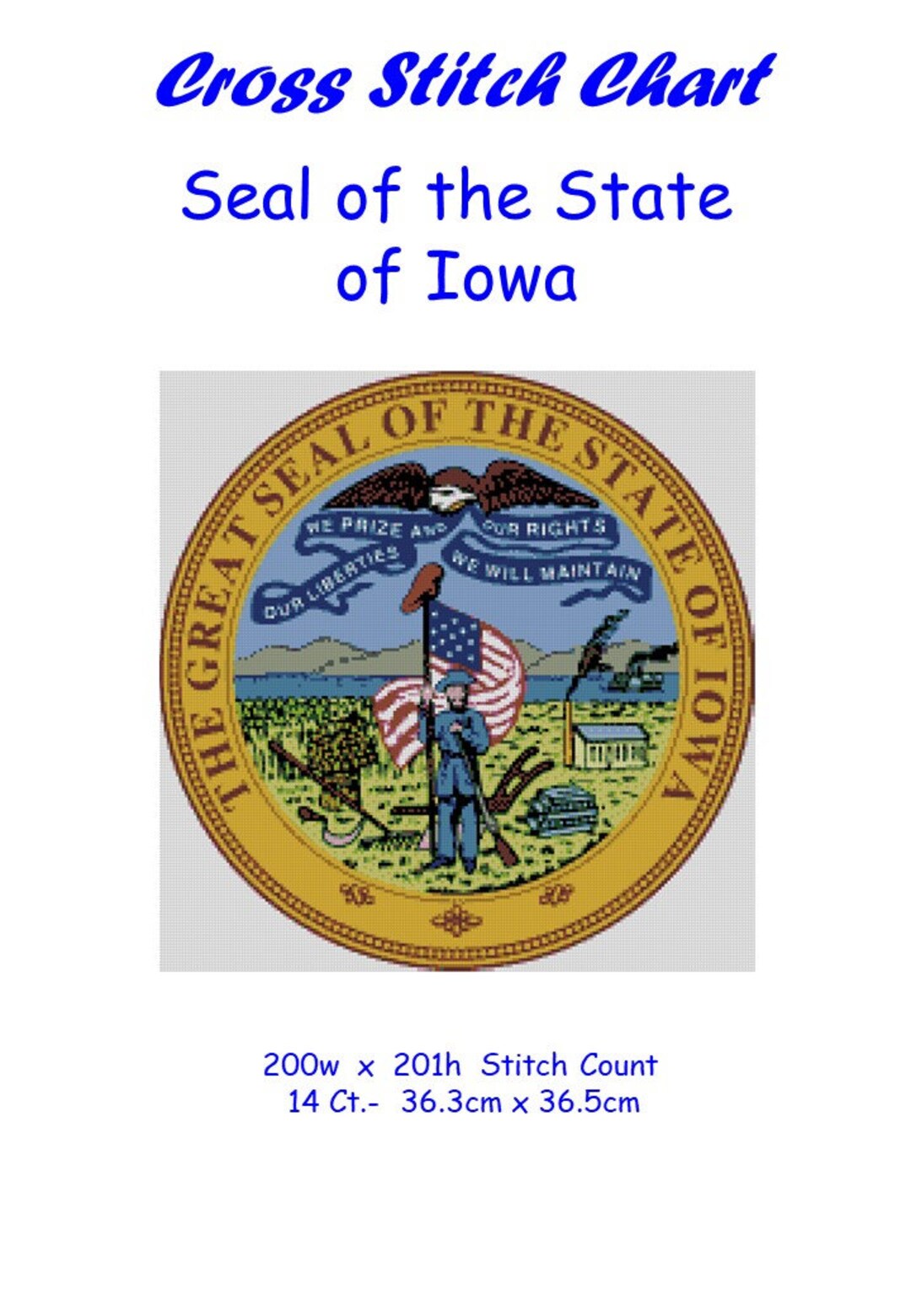 Cross Stitch Chart, Pattern, Iowa, State, Seal, Emblem, Badge - Etsy
