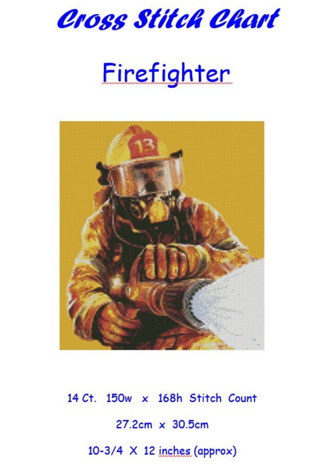 Cross Stitch Chart, Pattern, Fireman, Firefighter, Fire, Fighter ...