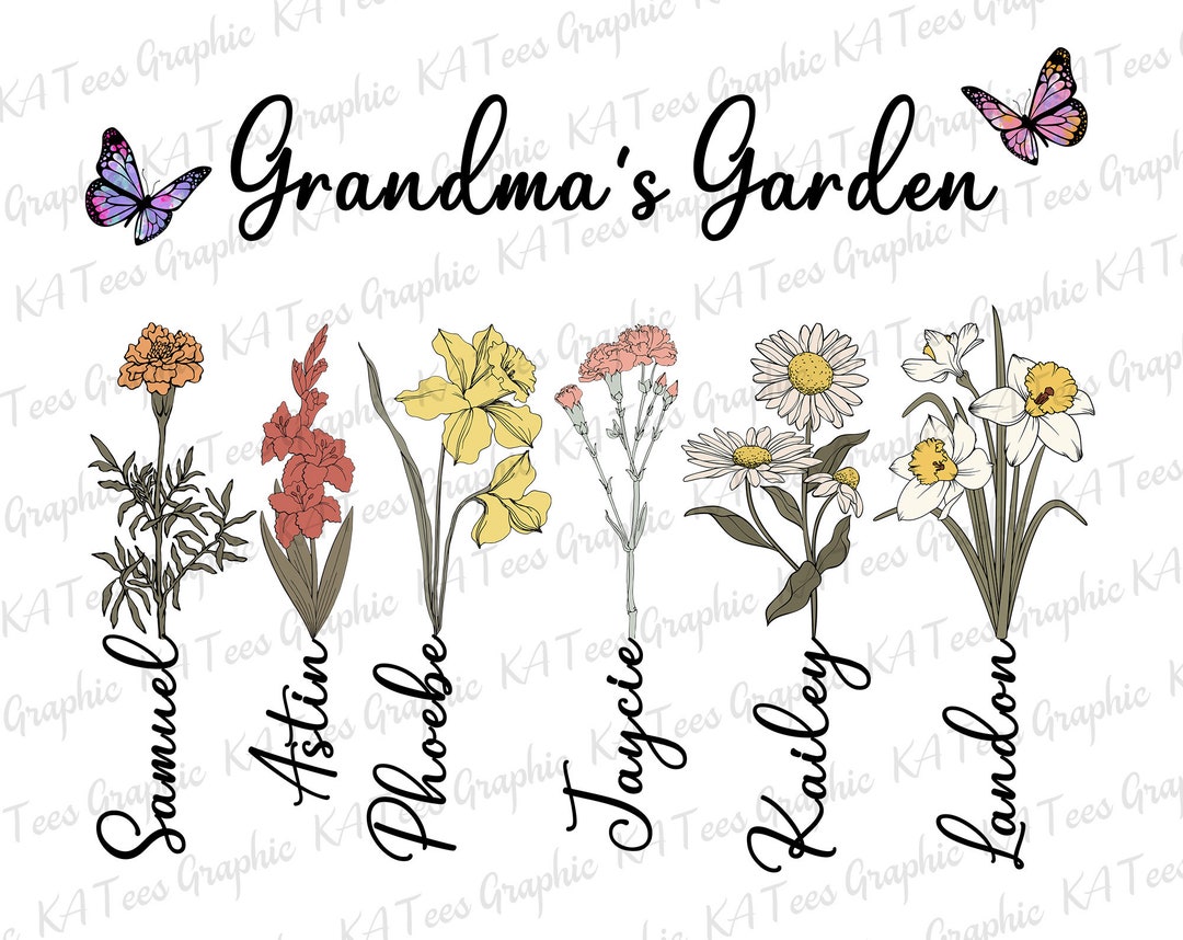 Personalized Grandma's Garden Png, Birth Month Flowers Clipart, Mother ...