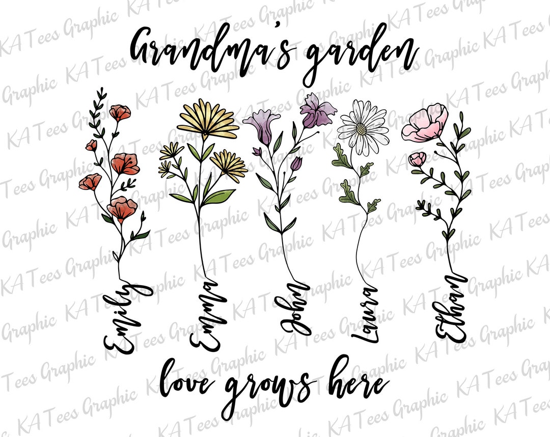 Personalized Grandma's Garden Png, Love Grows Here, Grandma Flowers ...