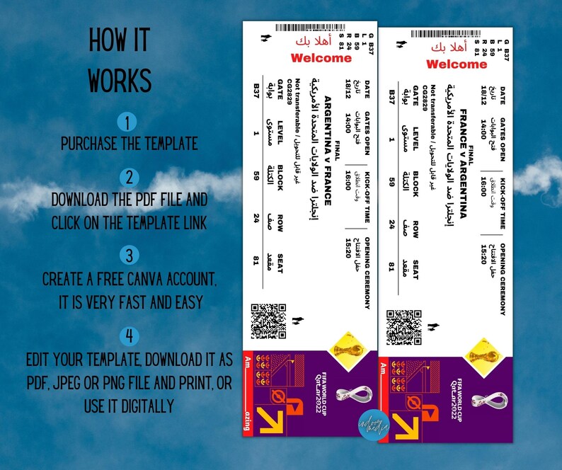 Editable WC22 Canva Ticket Template Printable Qatar WC22 - Etsy