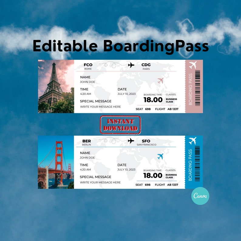 Editable Boarding Pass Template, Printable Boarding Ticket, Valentine ...