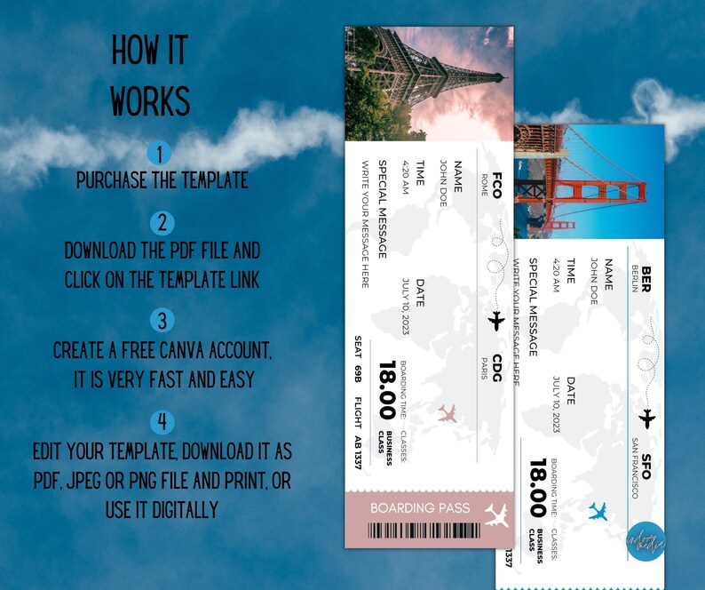 Editable Boarding Pass Template, Printable Boarding Ticket, Valentine ...