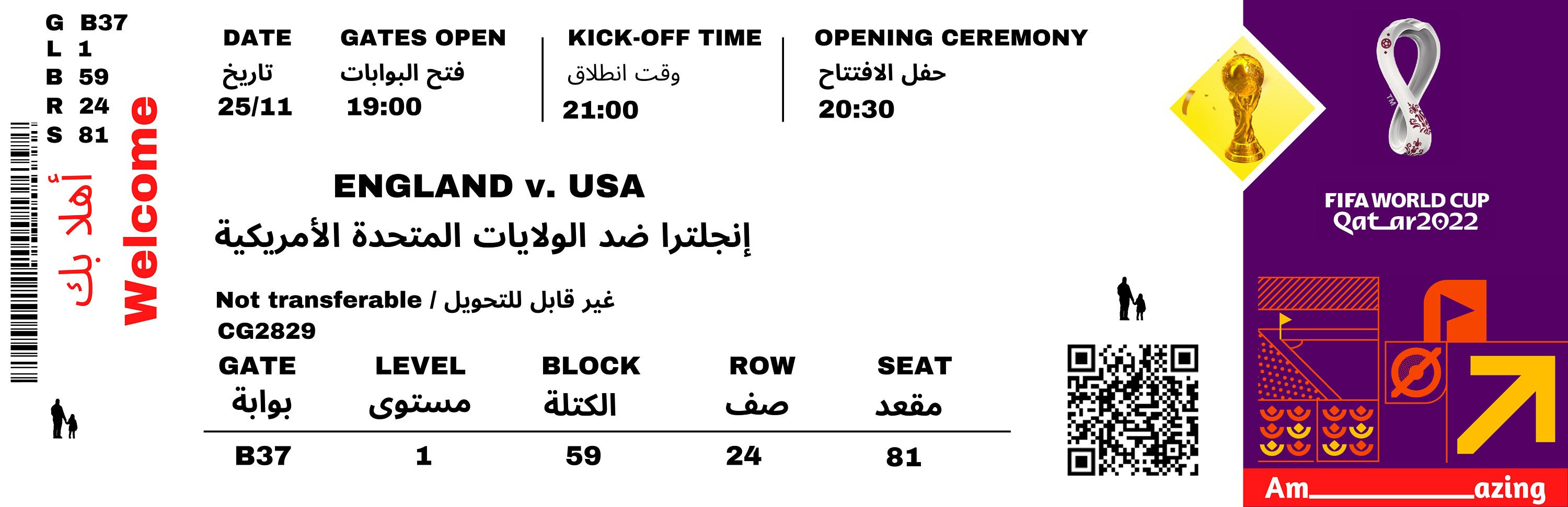 Editable WC22 Canva Ticket Template, Printable Qatar WC22 Ticket, Best ...