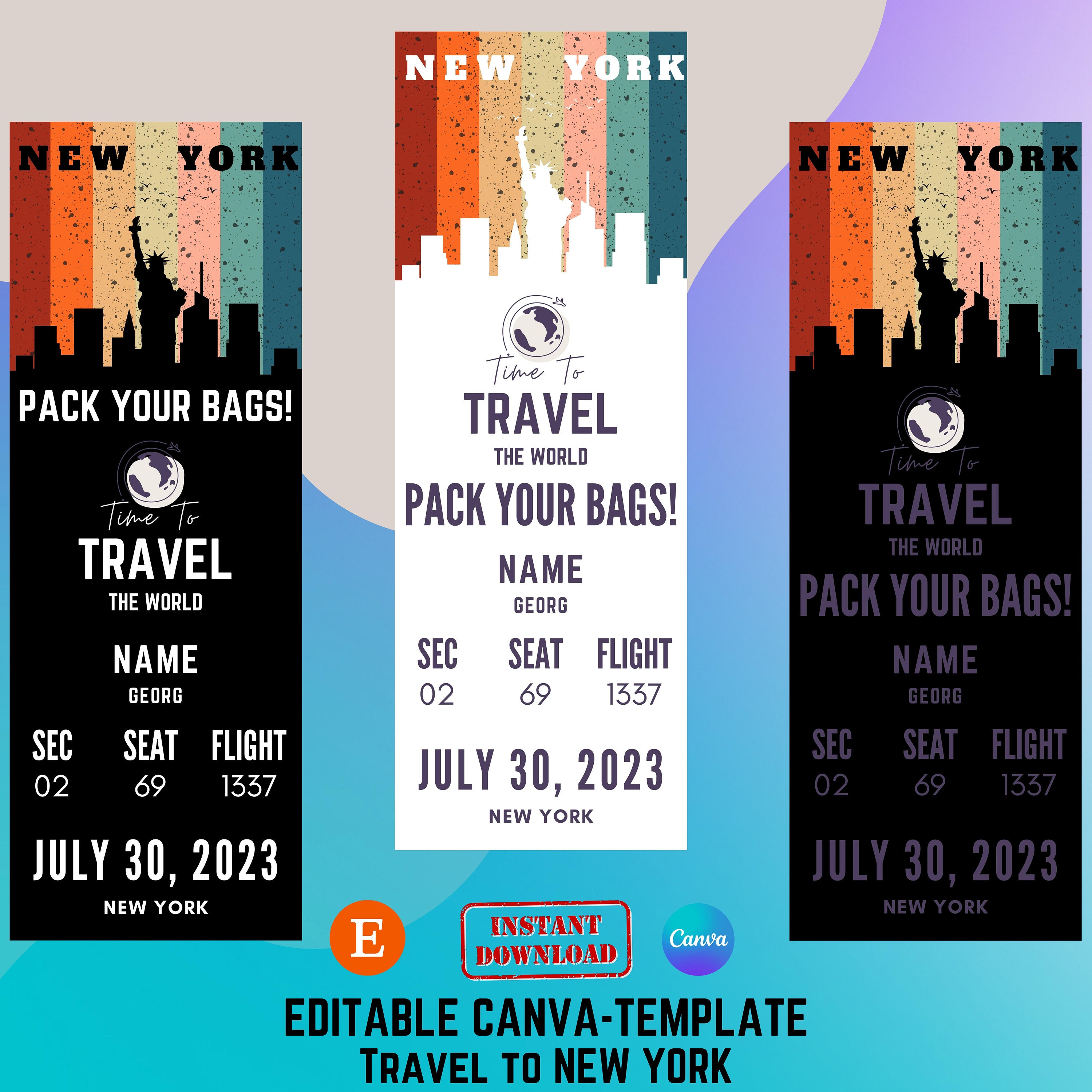 Editable Boarding Pass Template, Printable Boarding Ticket to NEW YORK ...