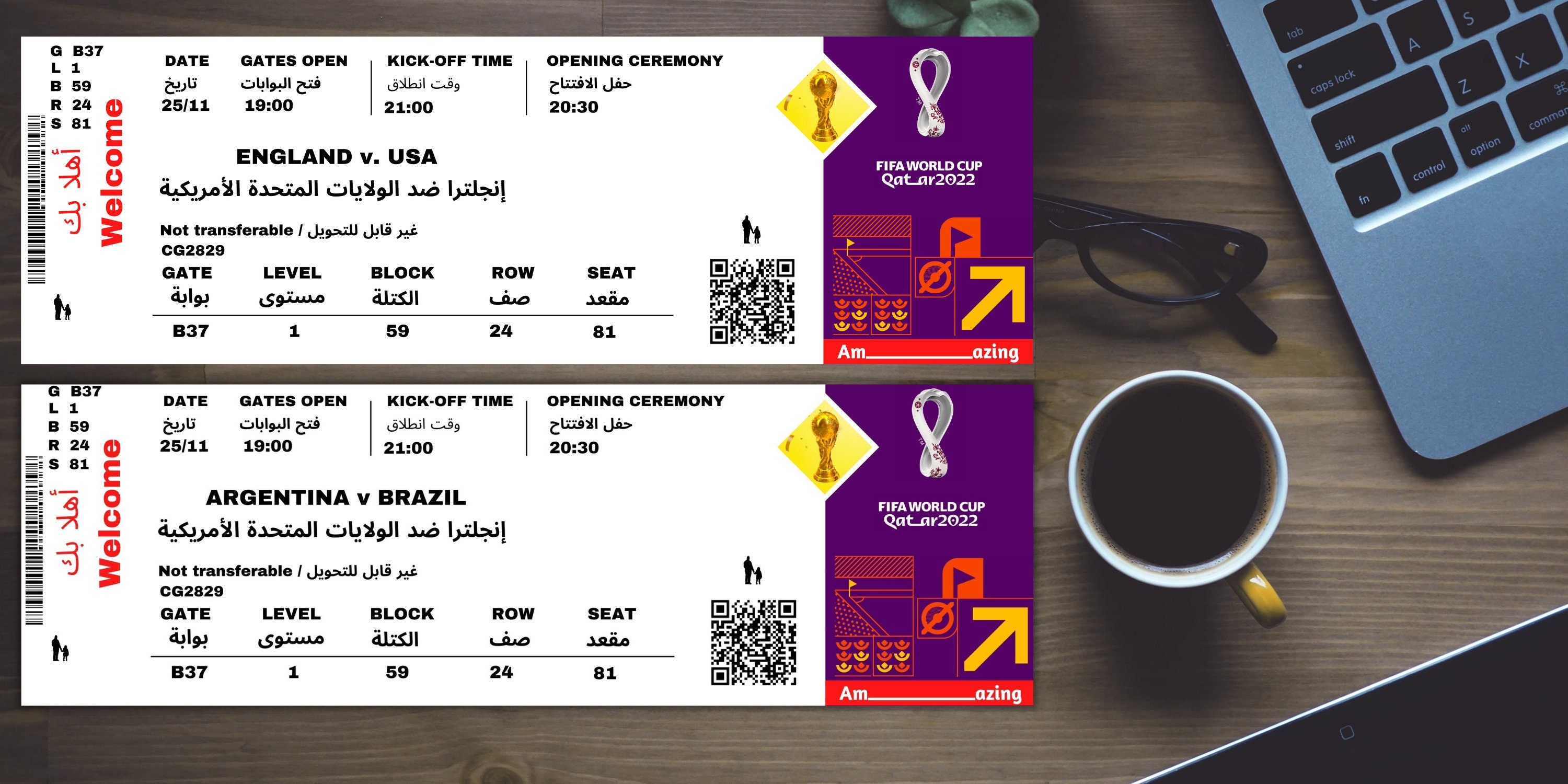 Editable WC22 Canva Ticket Template, Printable Qatar WC22 Ticket, Best ...