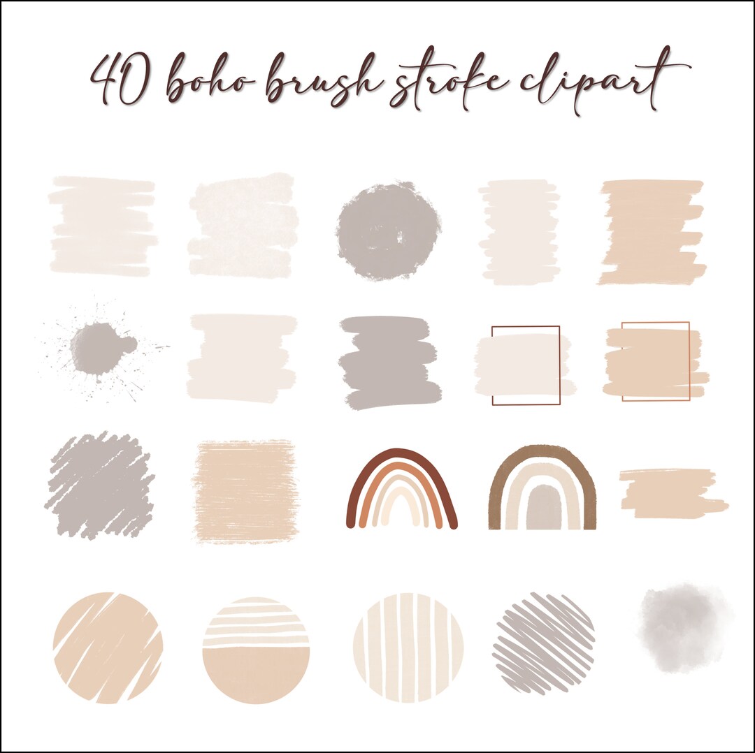 40 Digital Clipart, Boho Brush Stroke Clipart, Small Business Sticker ...