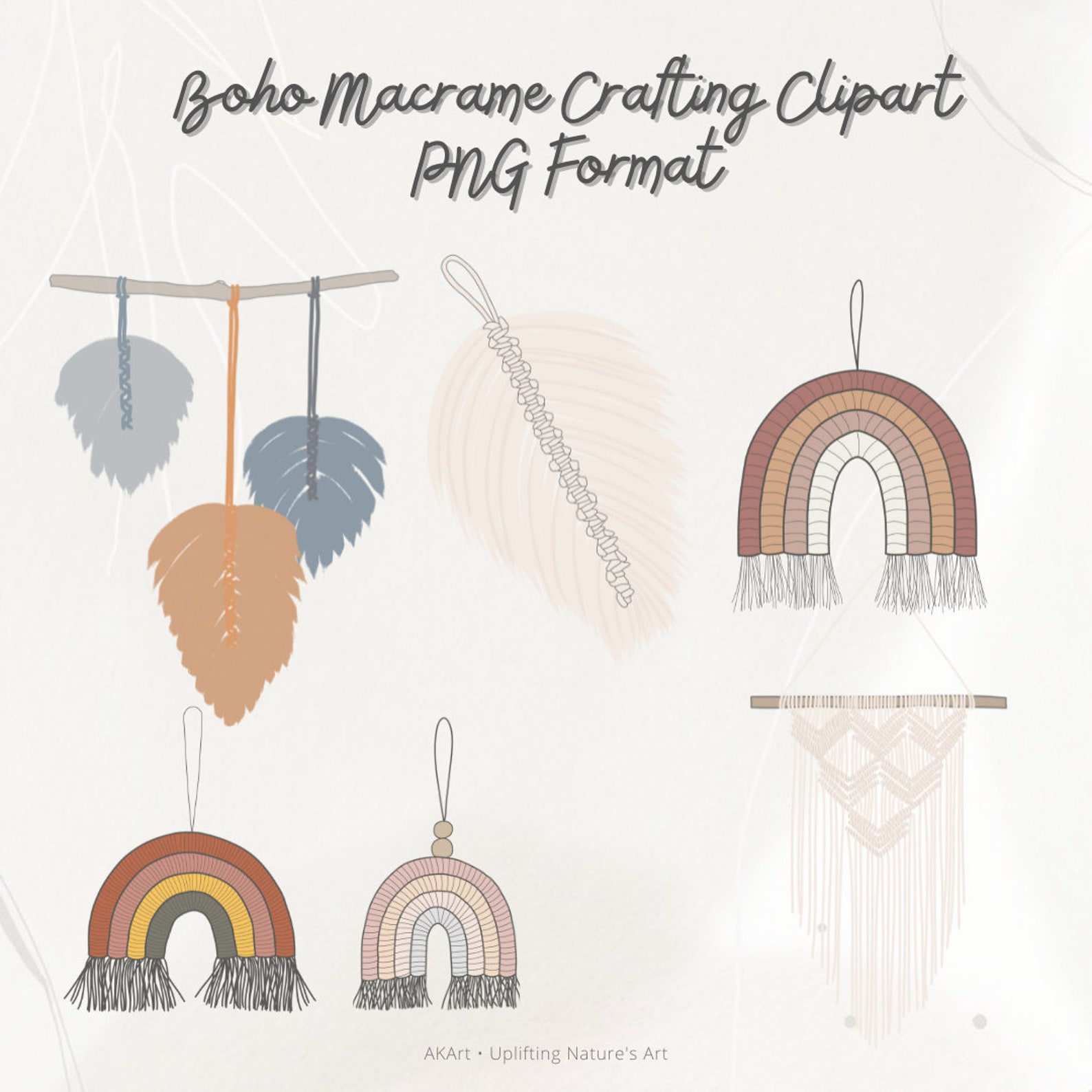 Macrame Clipart, Boho Clipart, Rainbow Macrame Clipart, Modern Clipart ...