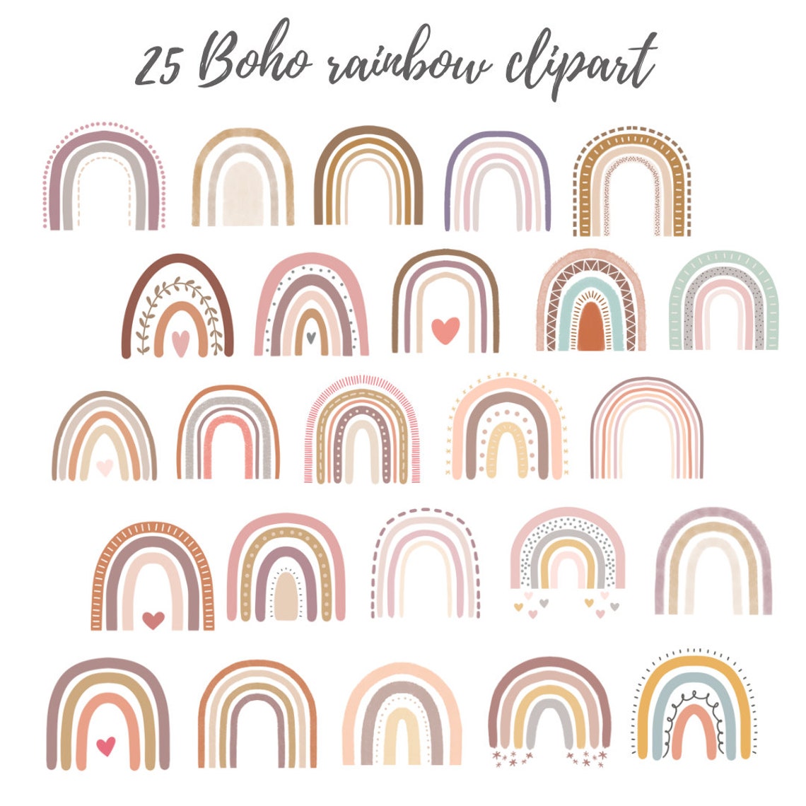 25 Digital Clipart, Boho Rainbow Clipart, Sticker Clipart Background ...