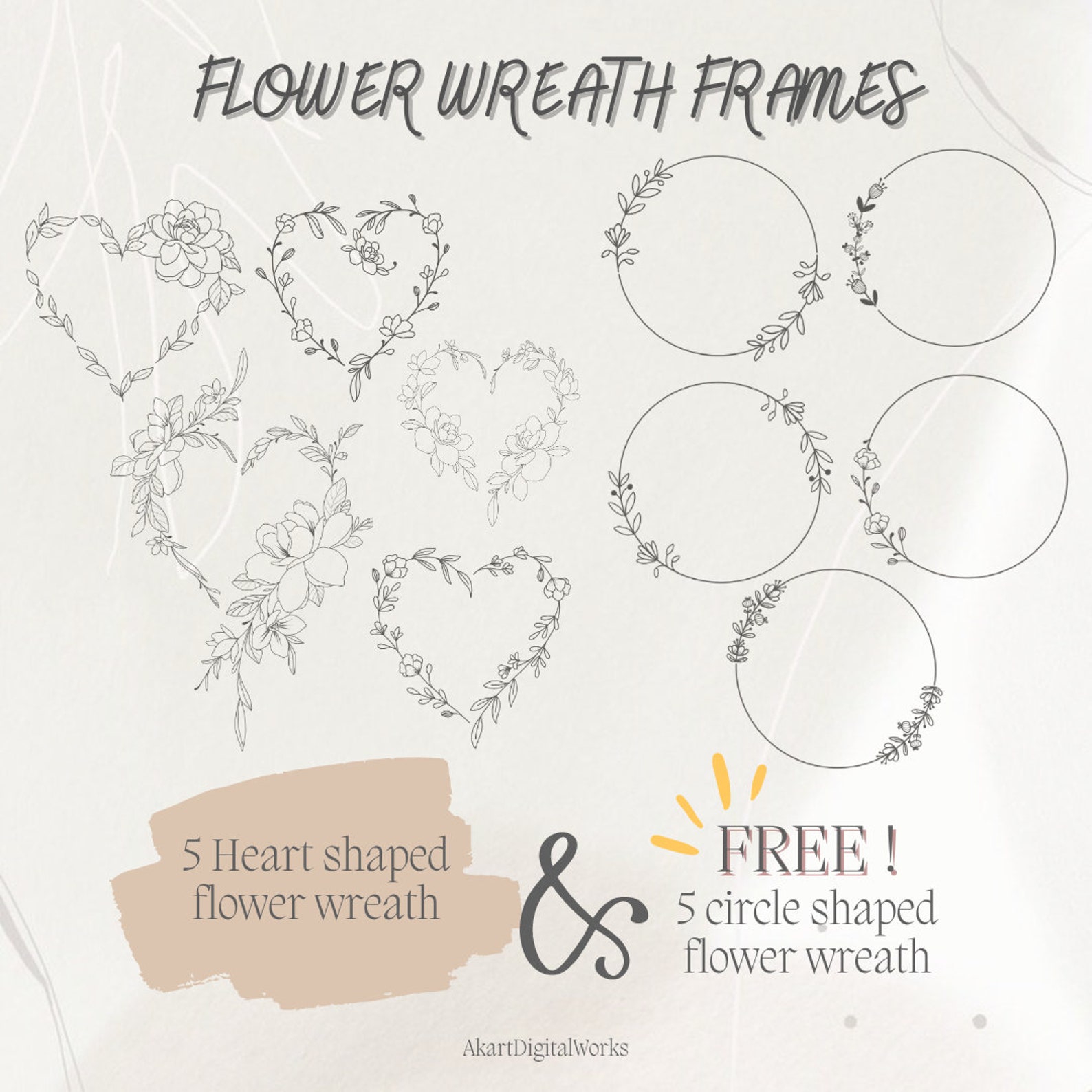 Flower Heart Wreath PNG Bundle, Floral Wreath PNG, Border PNG, Heart ...