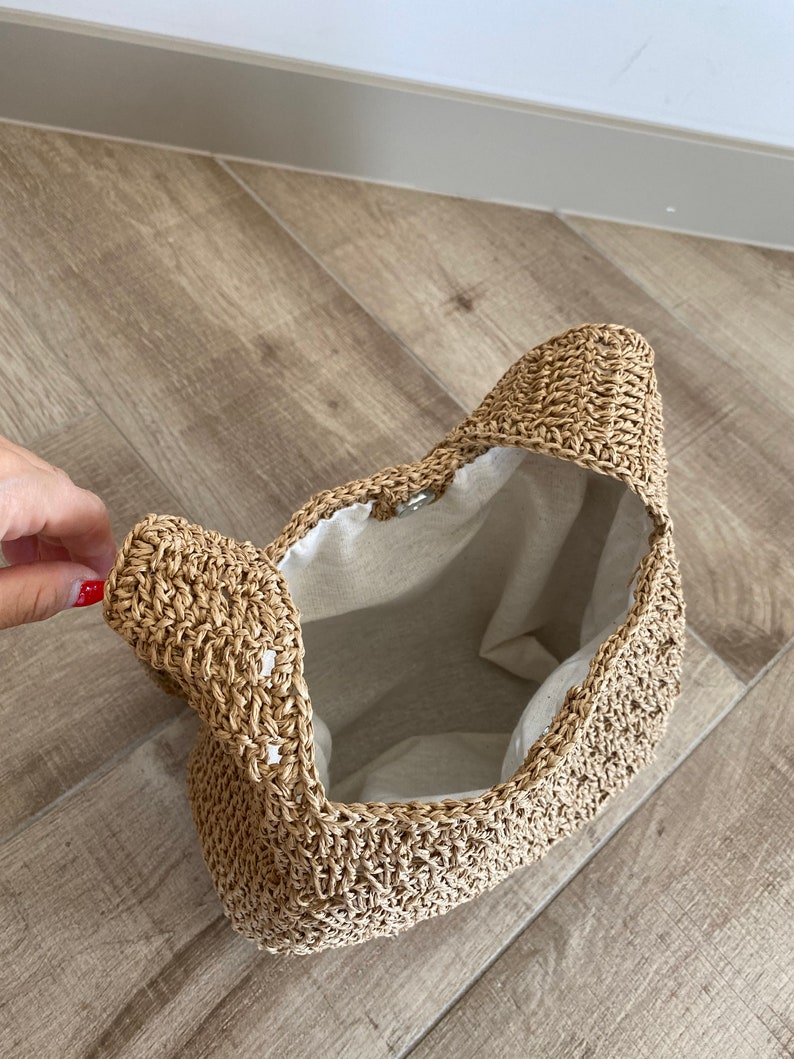 Crochet Raffia Tote Bag, Raffia Beach Bag, Summer Shopper Bag, Woven ...