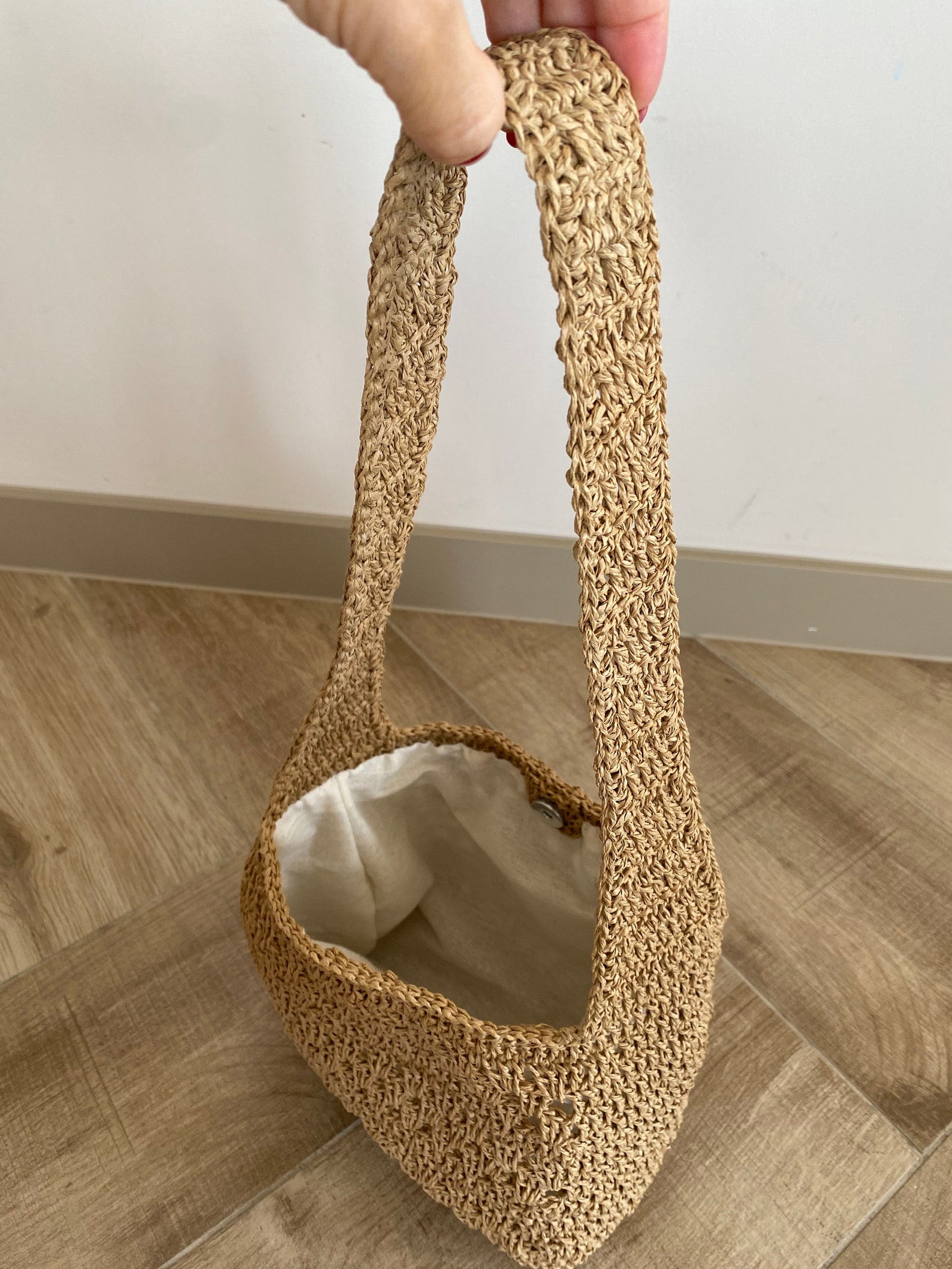 Crochet Raffia Tote Bag, Raffia Beach Bag, Summer Shopper Bag, Woven ...