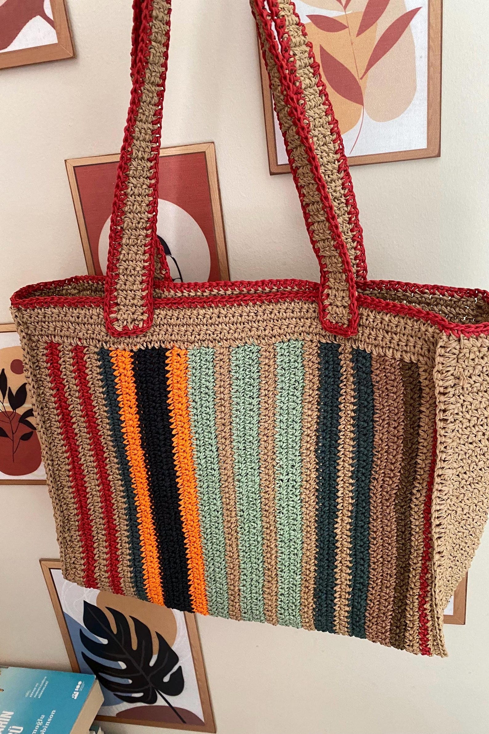 Raffia Bag, Crochet Bag, Casual Bag, Beach Bag, Raffia Tote Bag ...