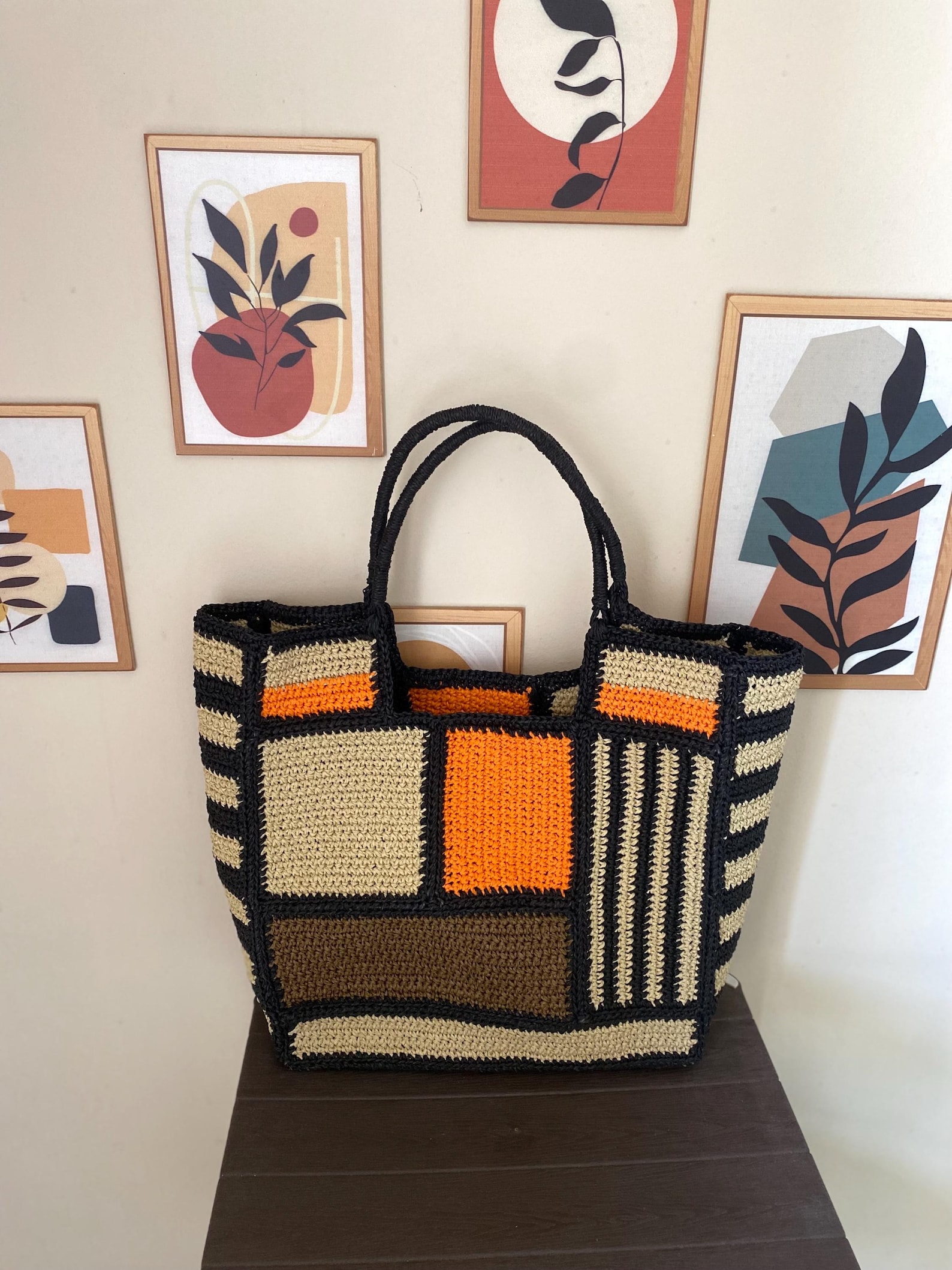 Puzzle Raffia Bag, Raffia Tote Bag, Summer Bag, Beach Bag , Puzzle Bag ...