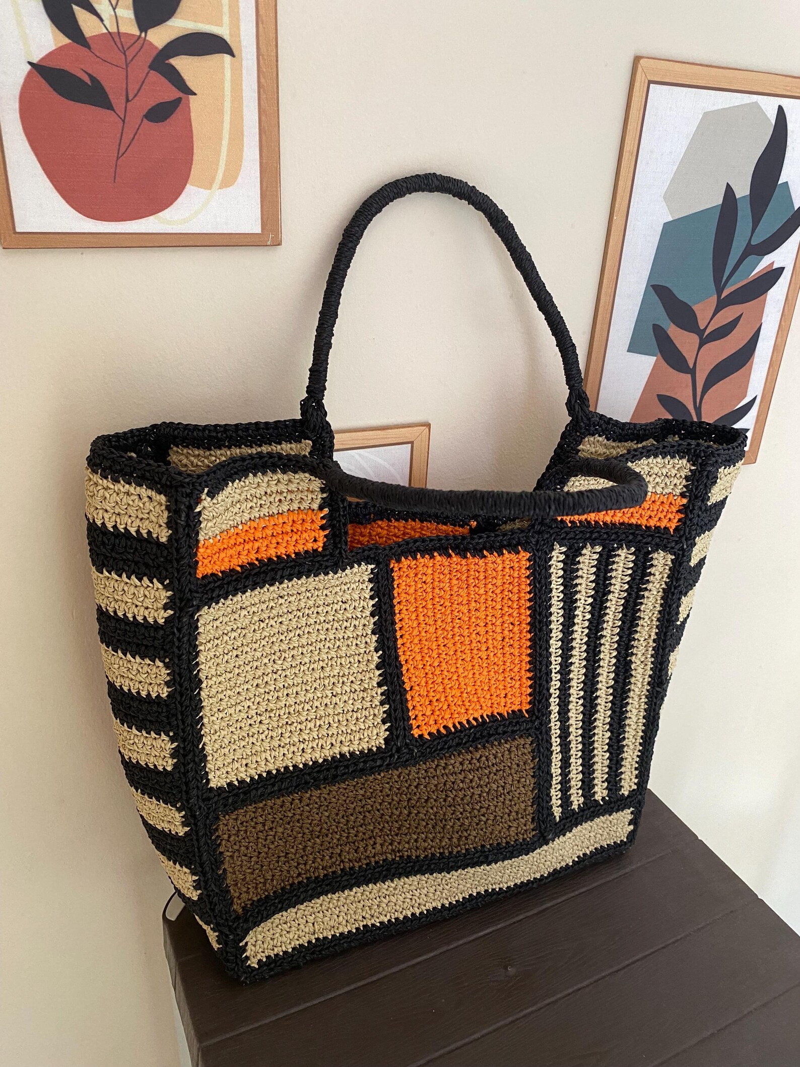 Puzzle Raffia Bag, Raffia Tote Bag, Summer Bag, Beach Bag , Puzzle Bag ...