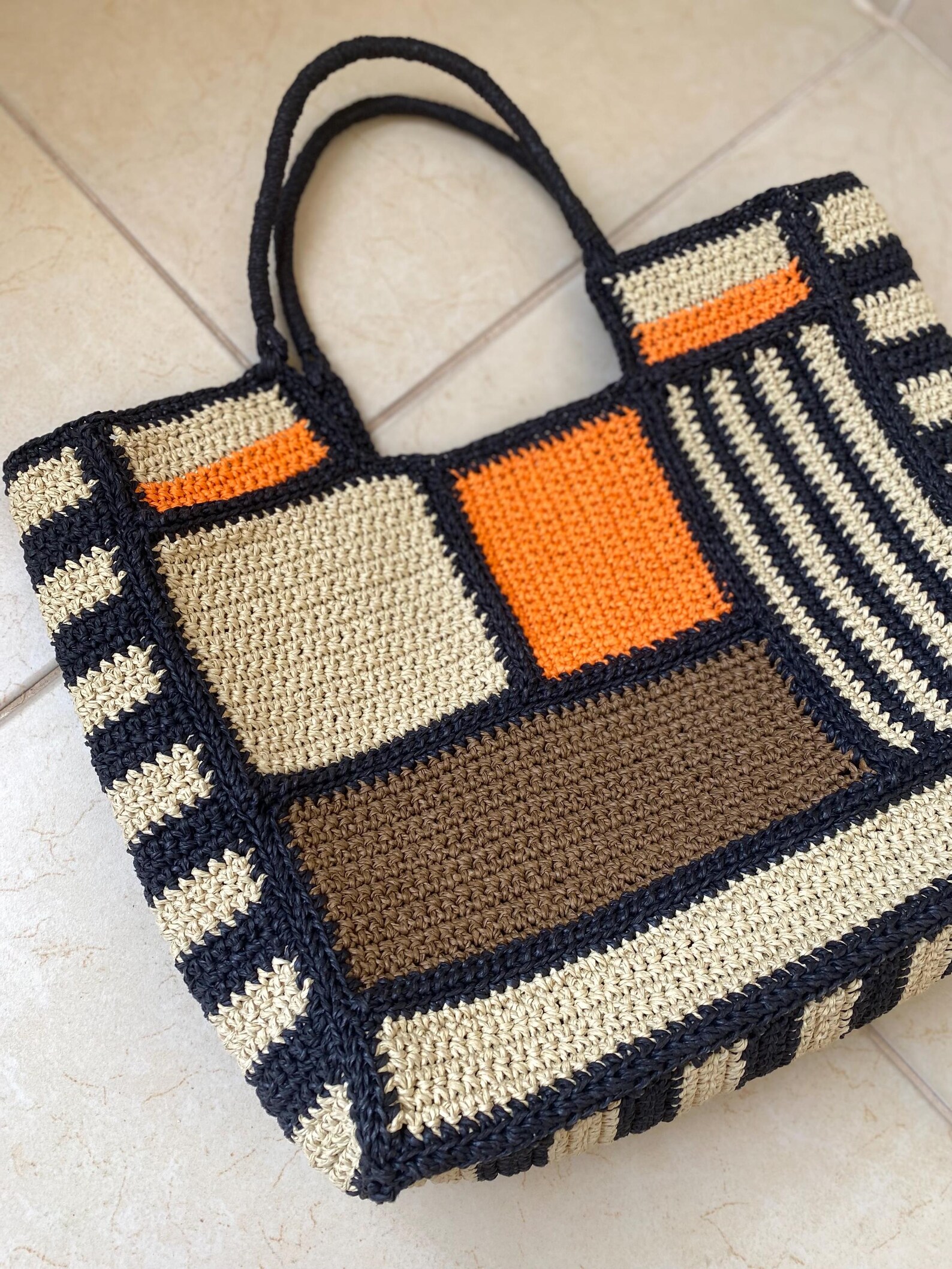 Puzzle Raffia Bag, Raffia Tote Bag, Summer Bag, Beach Bag , Puzzle Bag ...