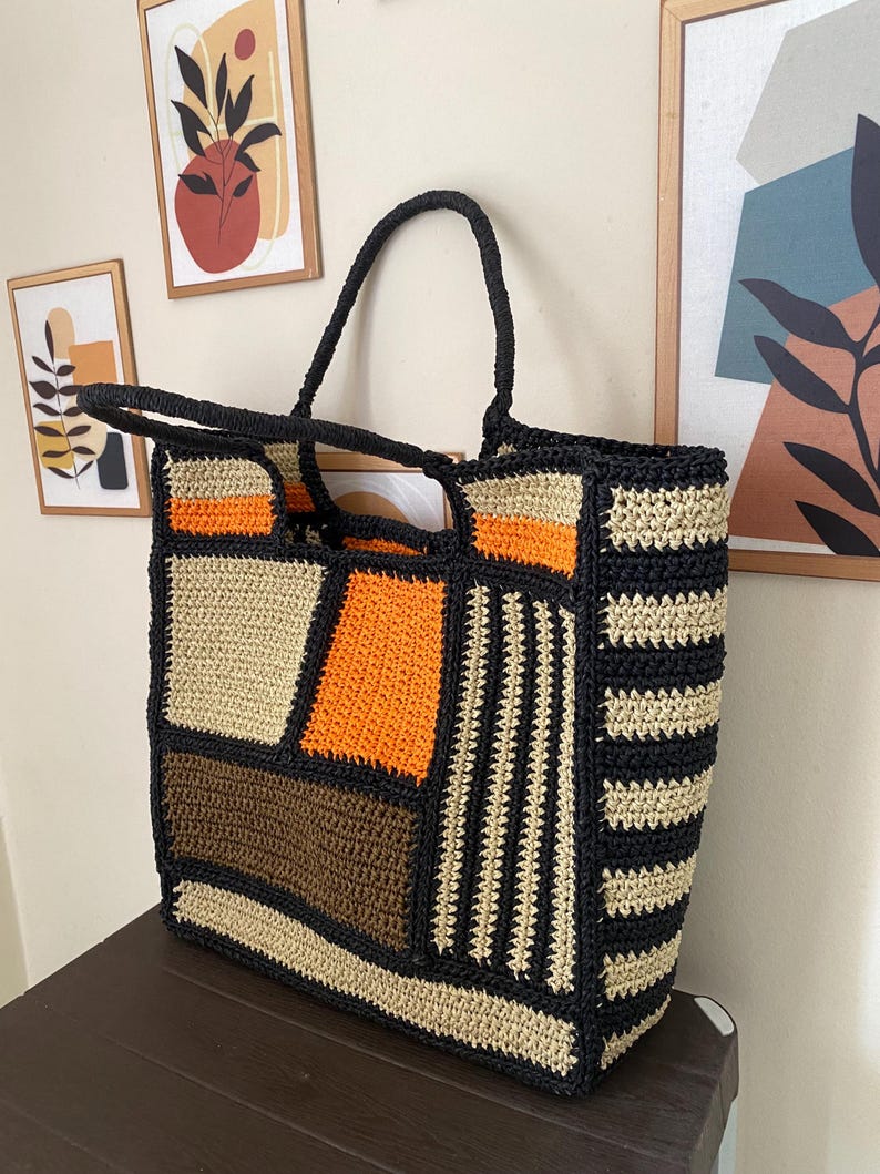 Puzzle Raffia Bag, Raffia Tote Bag, Summer Bag, Beach Bag , Puzzle Bag ...