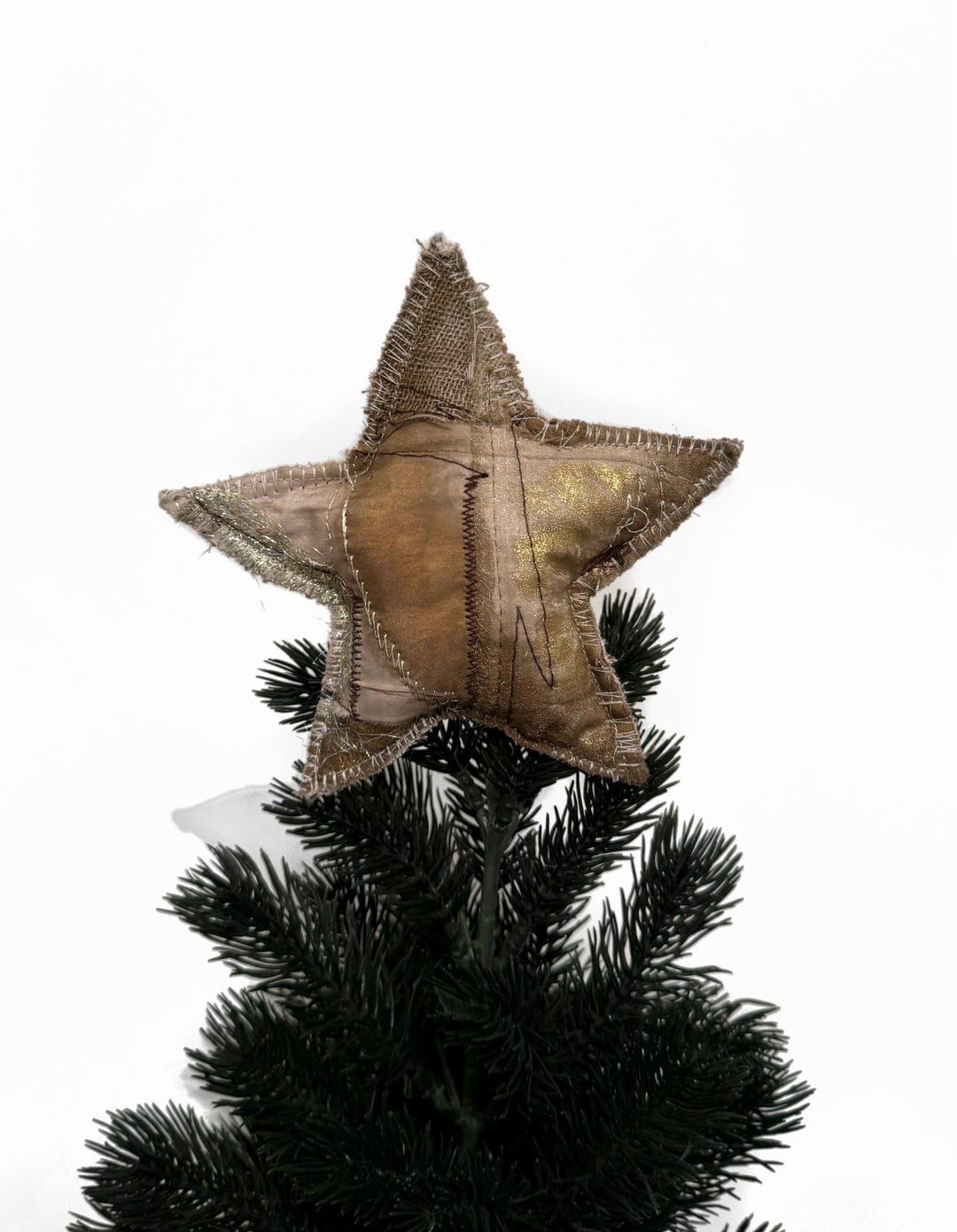 Rustic Gold Star Tree Topper Sparkling Embroidered Christmas Decor ...