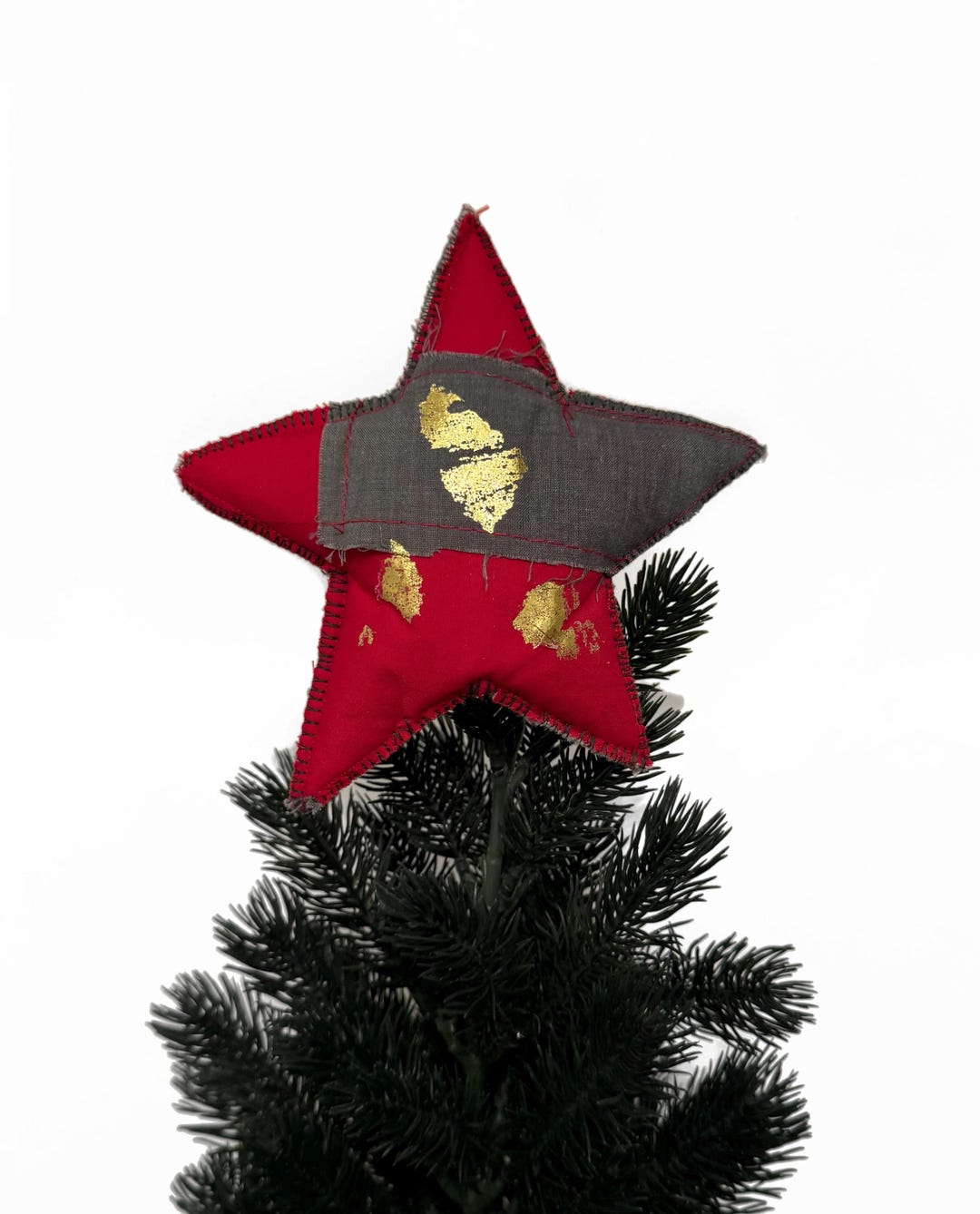 Red Green and Gold Tree Topper Star Handmade Red Christmas Tree Decor ...