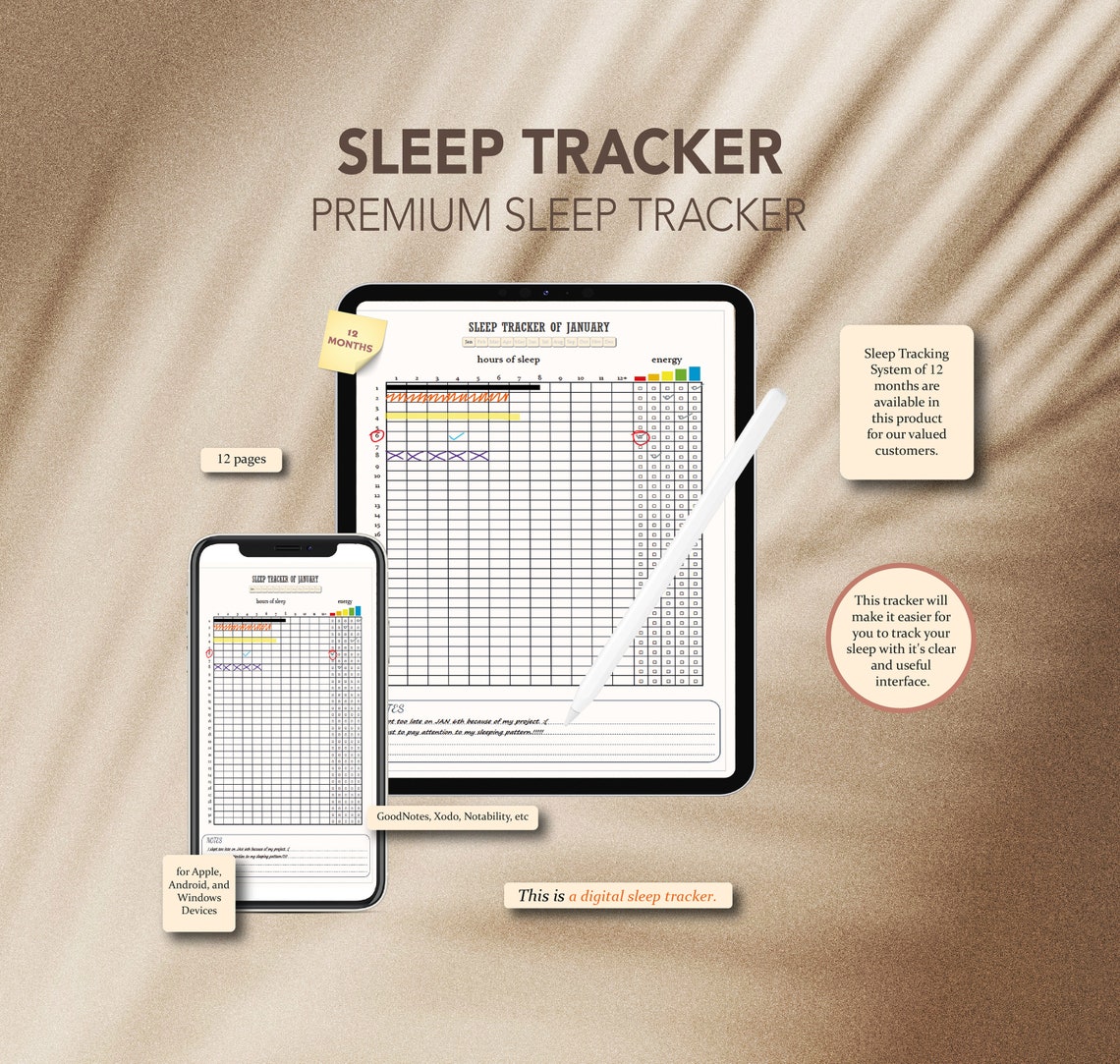 Digital Sleep Tracker, Sleep Chart, Sleep Journal, Sleep Log, Daily and ...