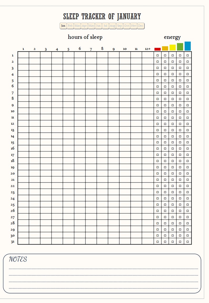 Digital Sleep Tracker, Sleep Chart, Sleep Journal, Sleep Log, Daily and ...