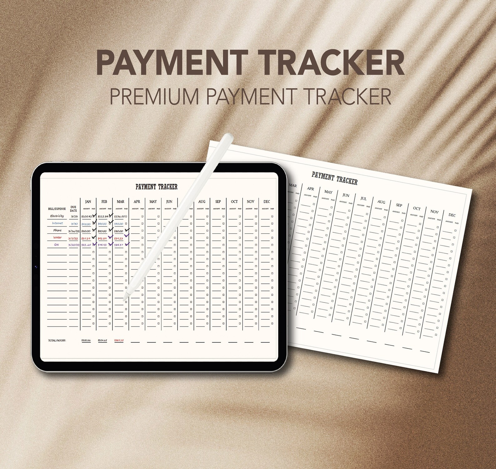 Digital Payment Tracker, Payment Plan, Annual, Monthly, Debt, Payment ...