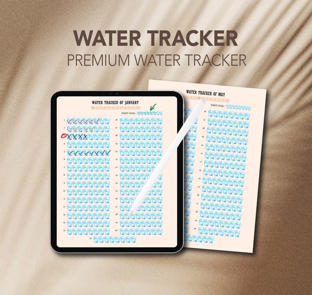 Digital Water Tracker, Water Journal, Water Chart, Daily and Monthly ...