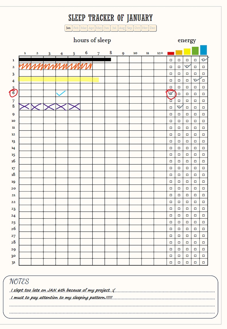 Digital Sleep Tracker, Sleep Chart, Sleep Journal, Sleep Log, Daily and ...