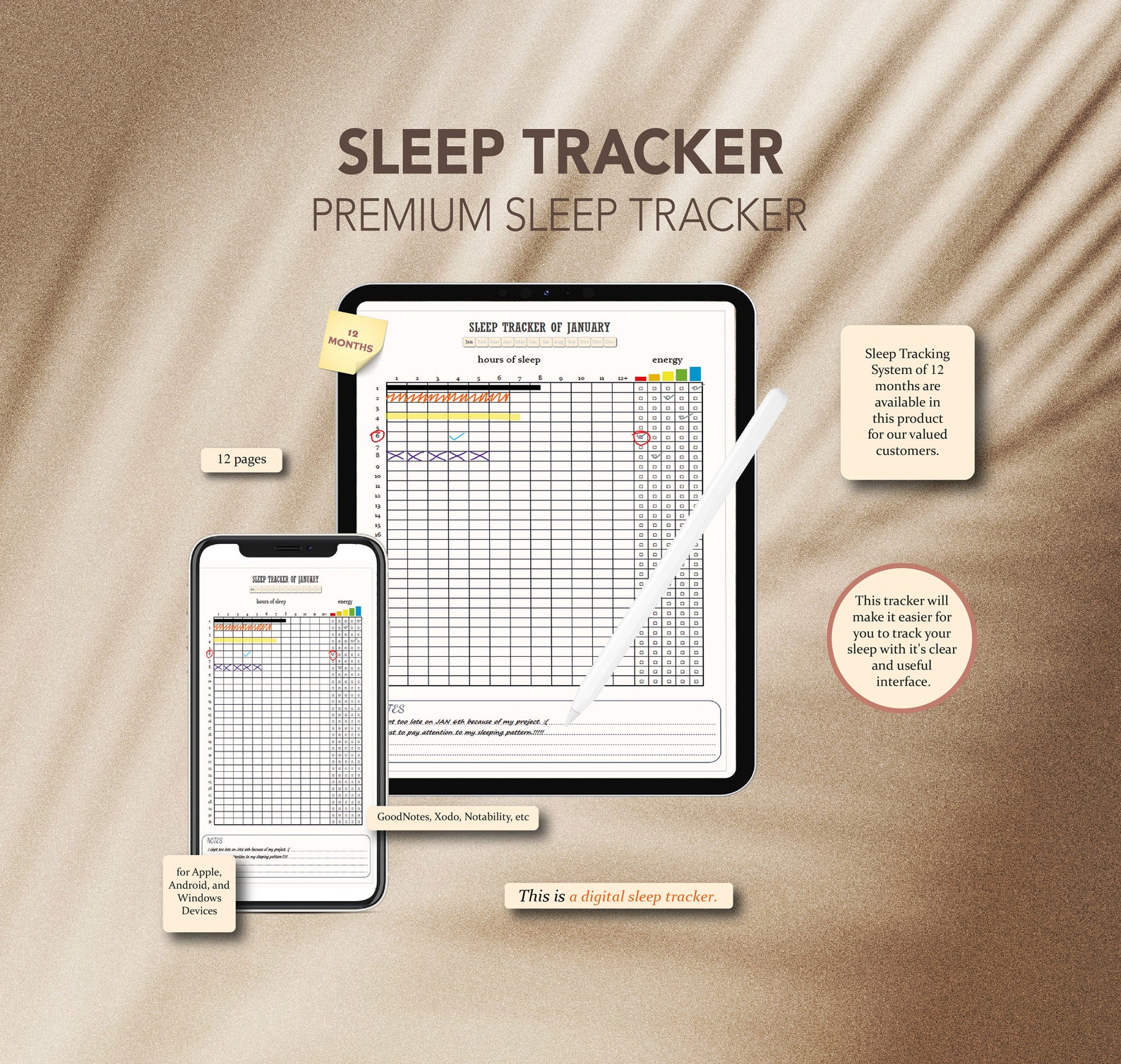 Digital Sleep Tracker, Sleep Chart, Sleep Journal, Sleep Log, Daily and Monthly Sleep Tracker ...